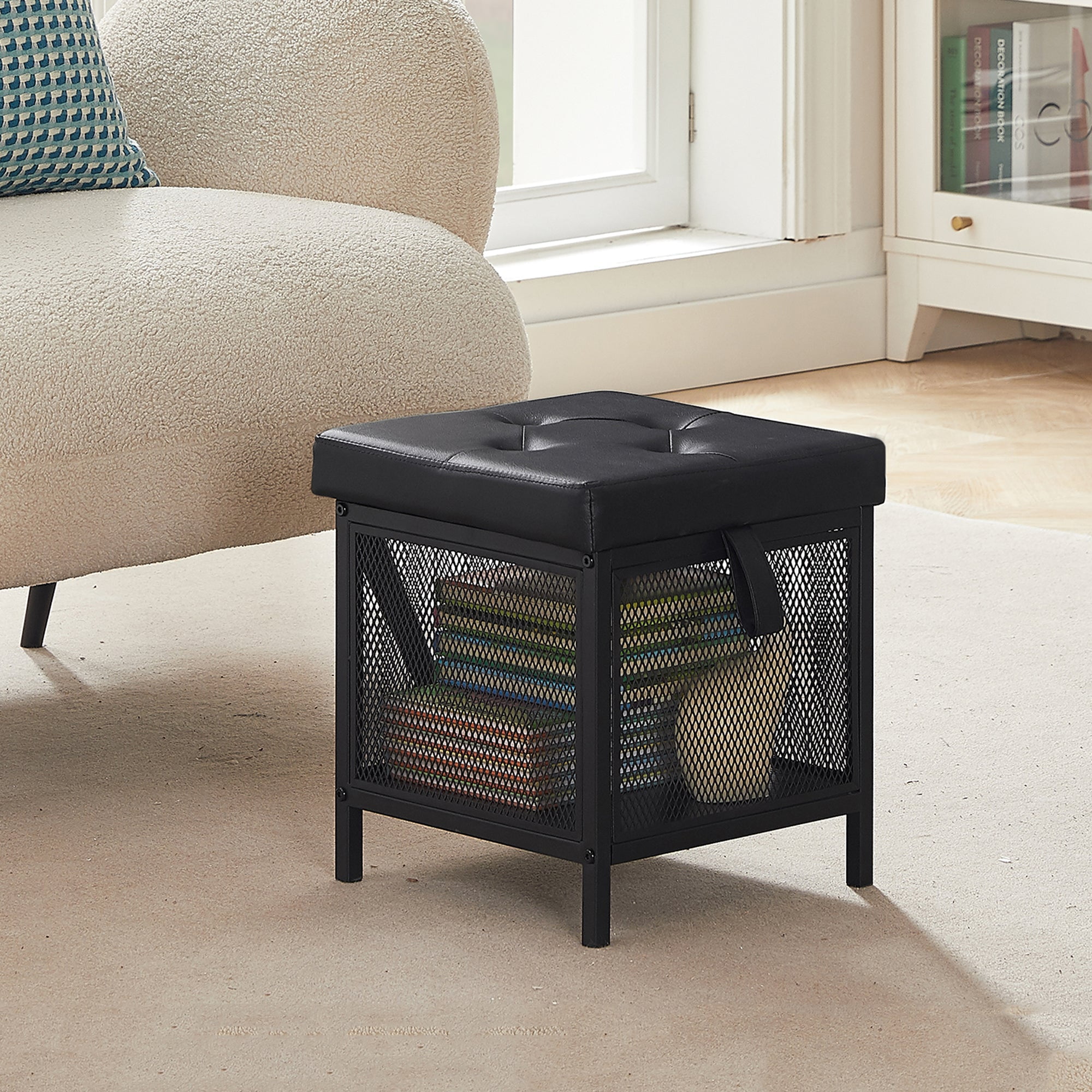 VECELO Storage Ottoman Foot Rest Stool, 13" Leather Lid Cube Ottoman ...