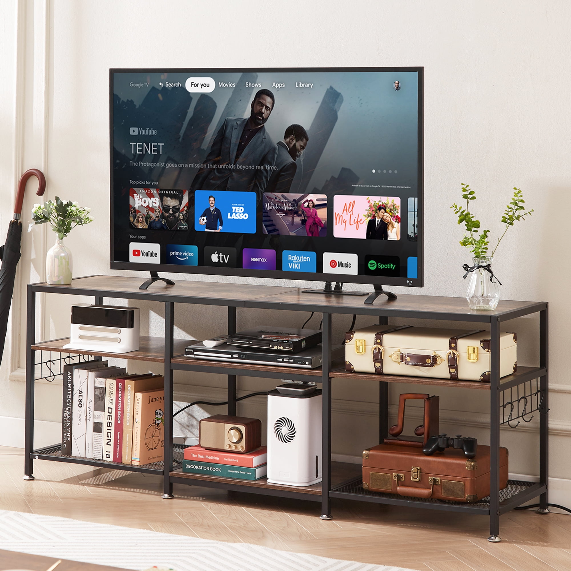 VECELO 3-Tier TV Stand with Charging Station for TVs up to 65 Inches ...