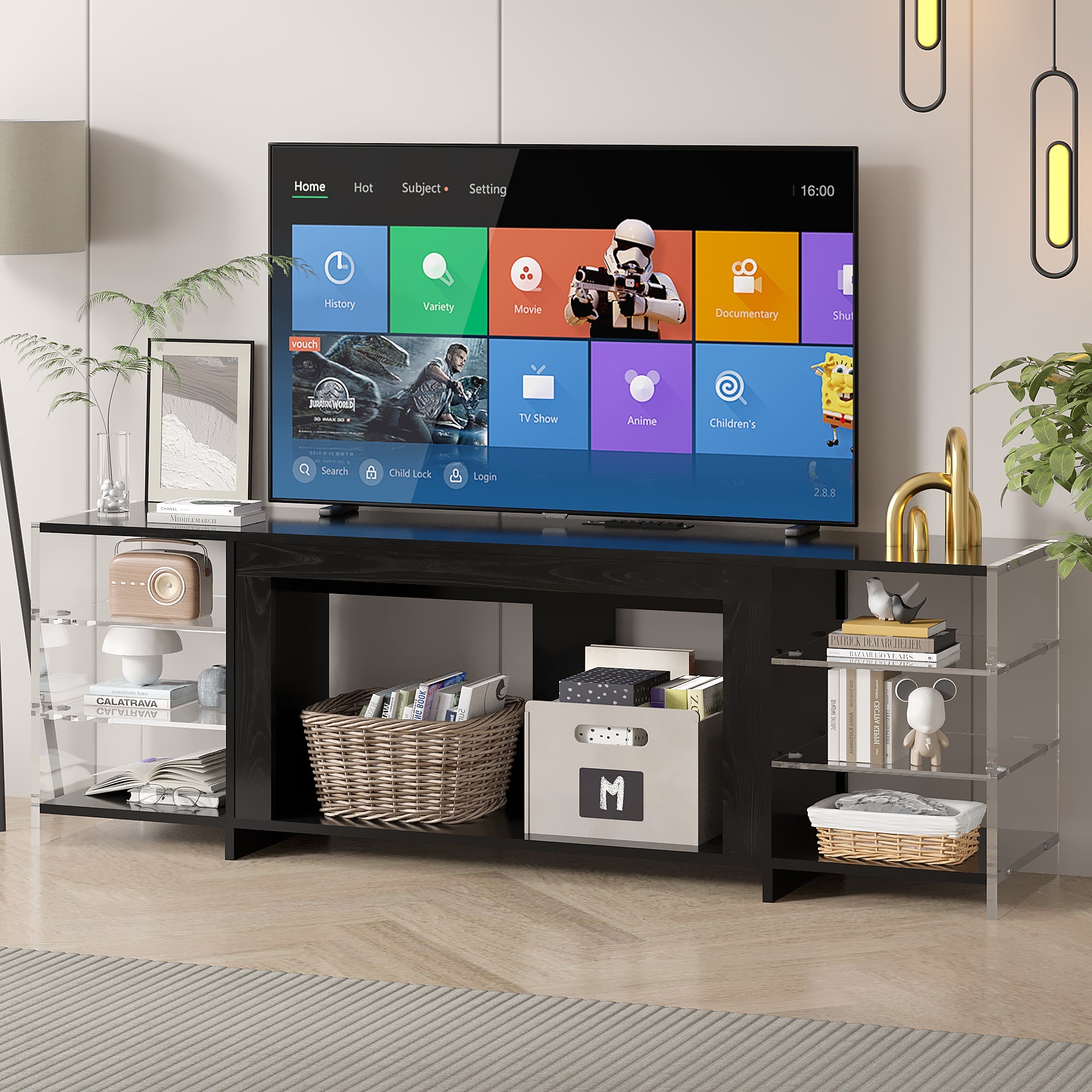 VECELO TV Stand with Charging Station for TVs up to 75 Inch, Modern ...