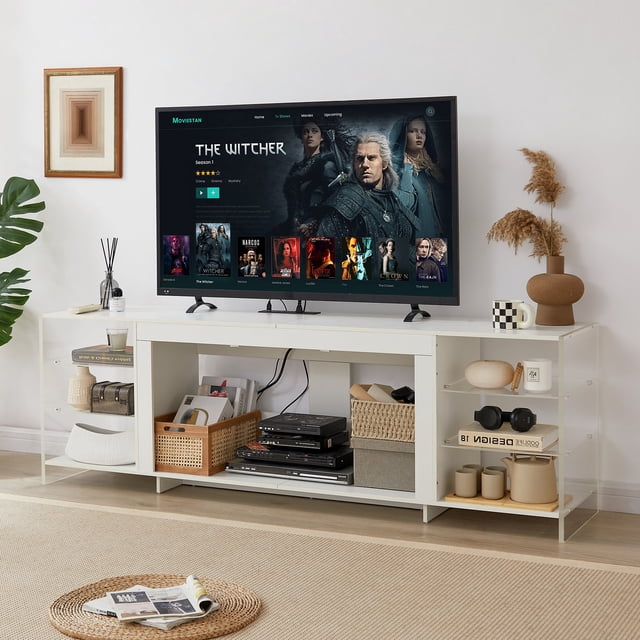 VECELO TV Stand with Charging Station for TVs up to 75 Inch, Modern ...