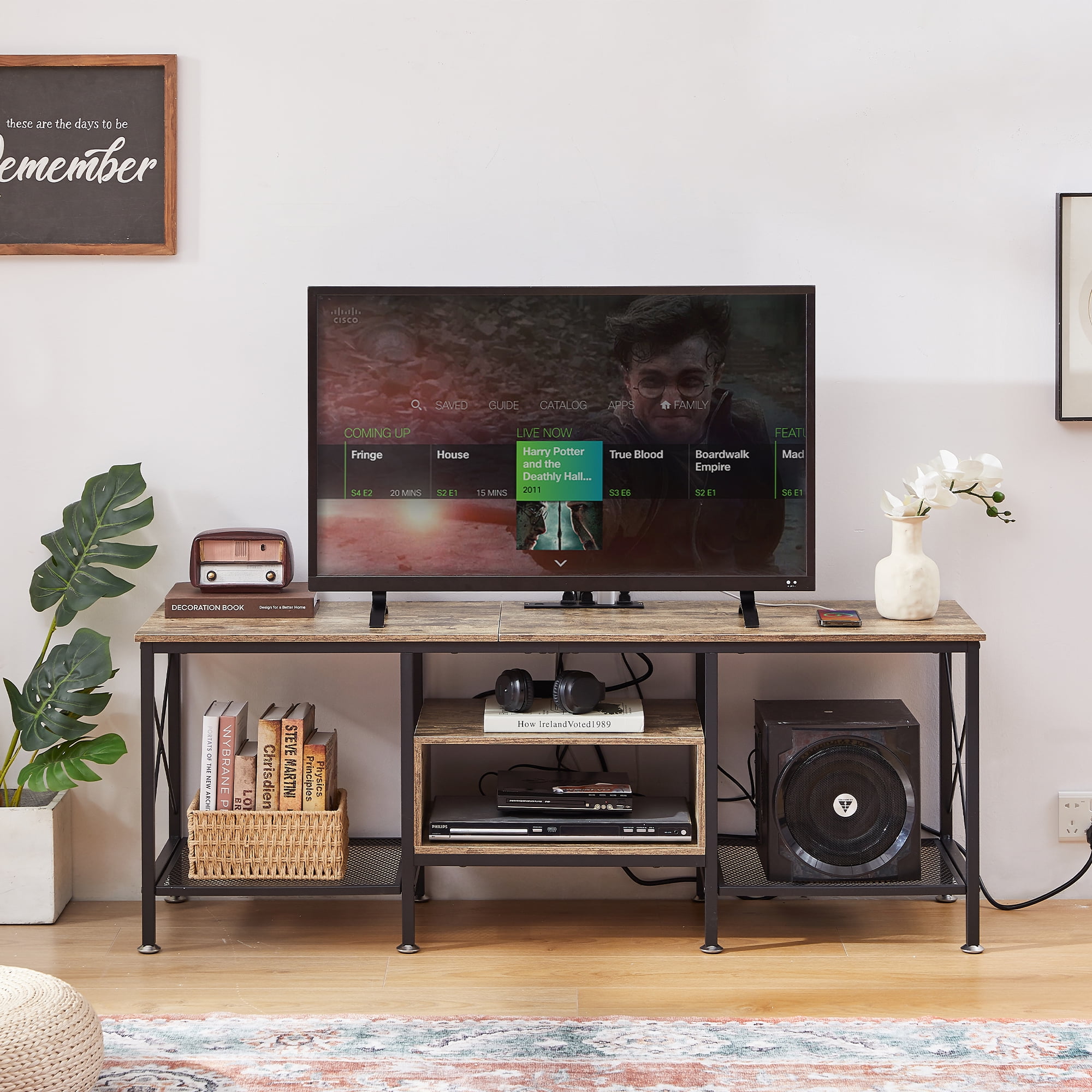 VECELO TV Stand with Power Outlets for TV up to 65 inch, Entertainment ...