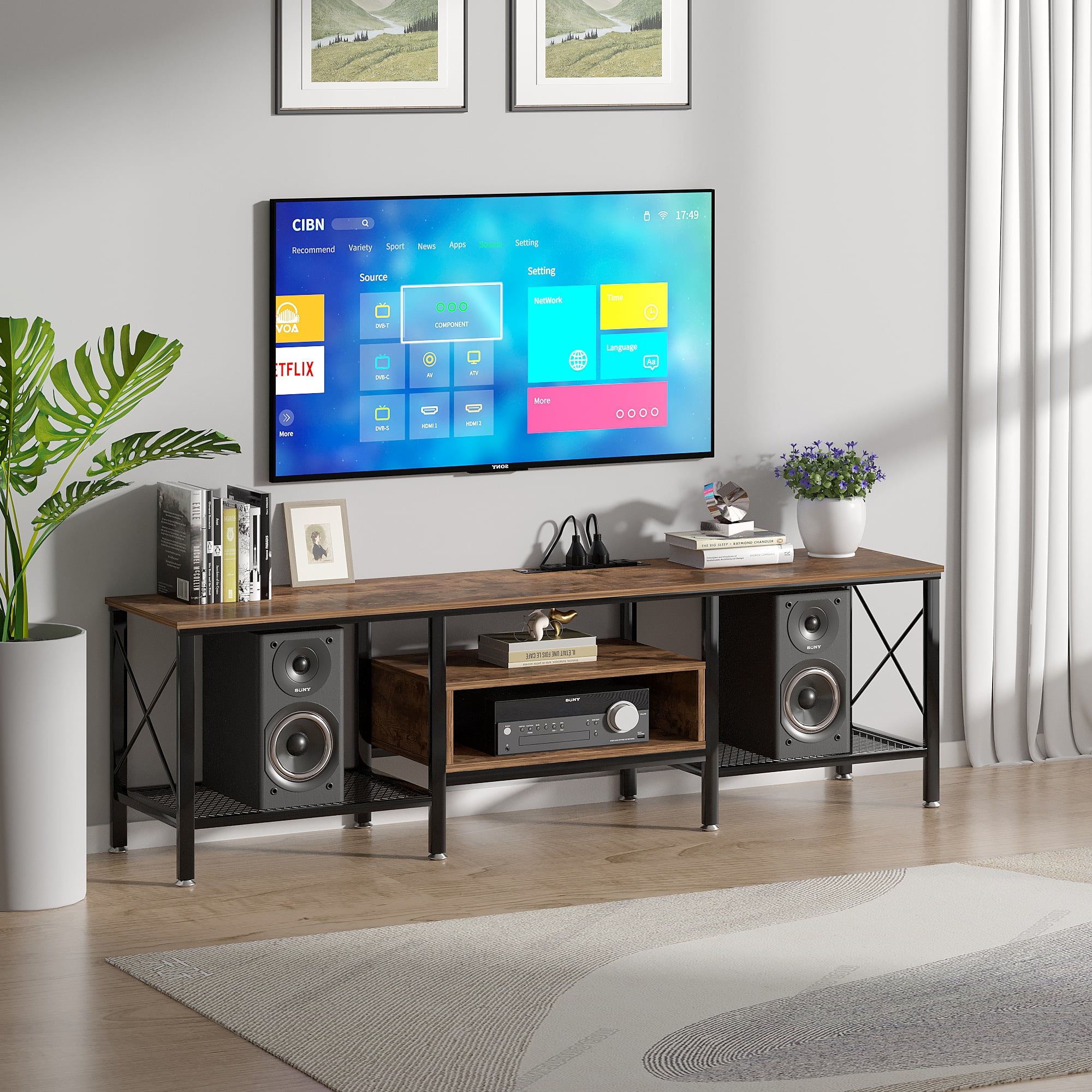 VECELO TV Stand with Power Outlets for TV up to 70 inch, Entertainment ...