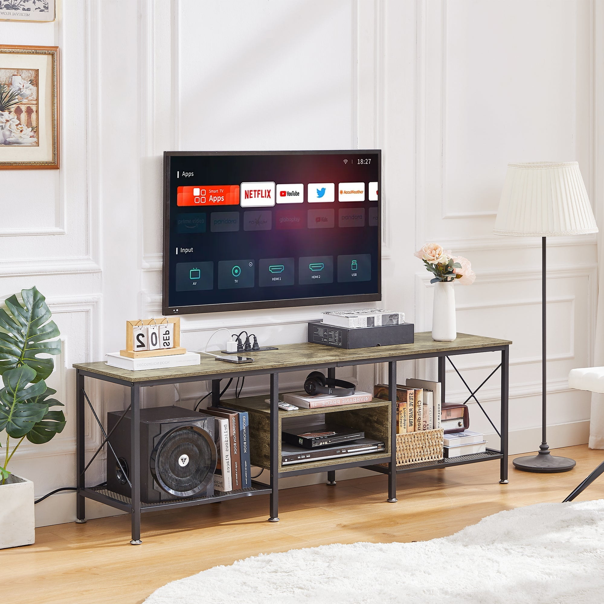 VECELO TV Stand with Power Outlets for TV up to 70 inch, Entertainment ...