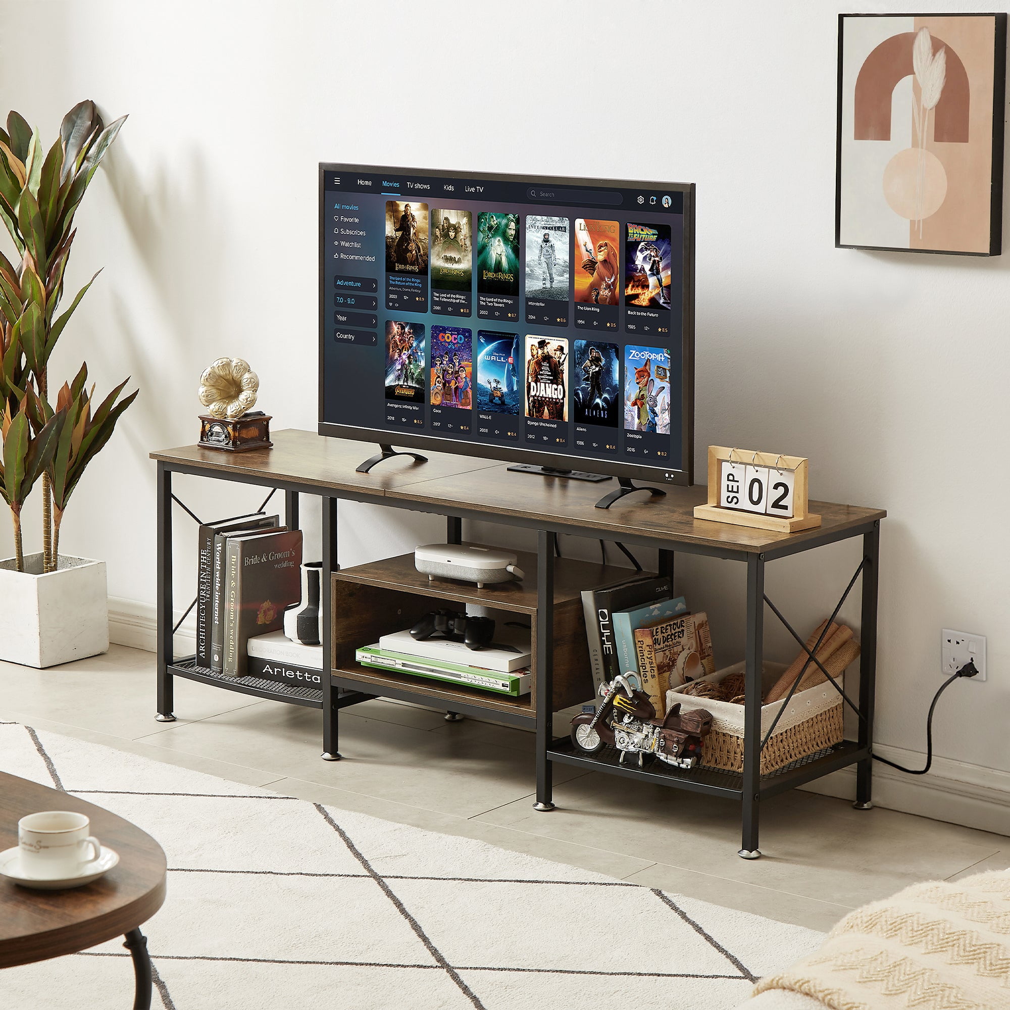 VECELO TV Stand with Power Outlets for TV up to 65 inch, Entertainment ...
