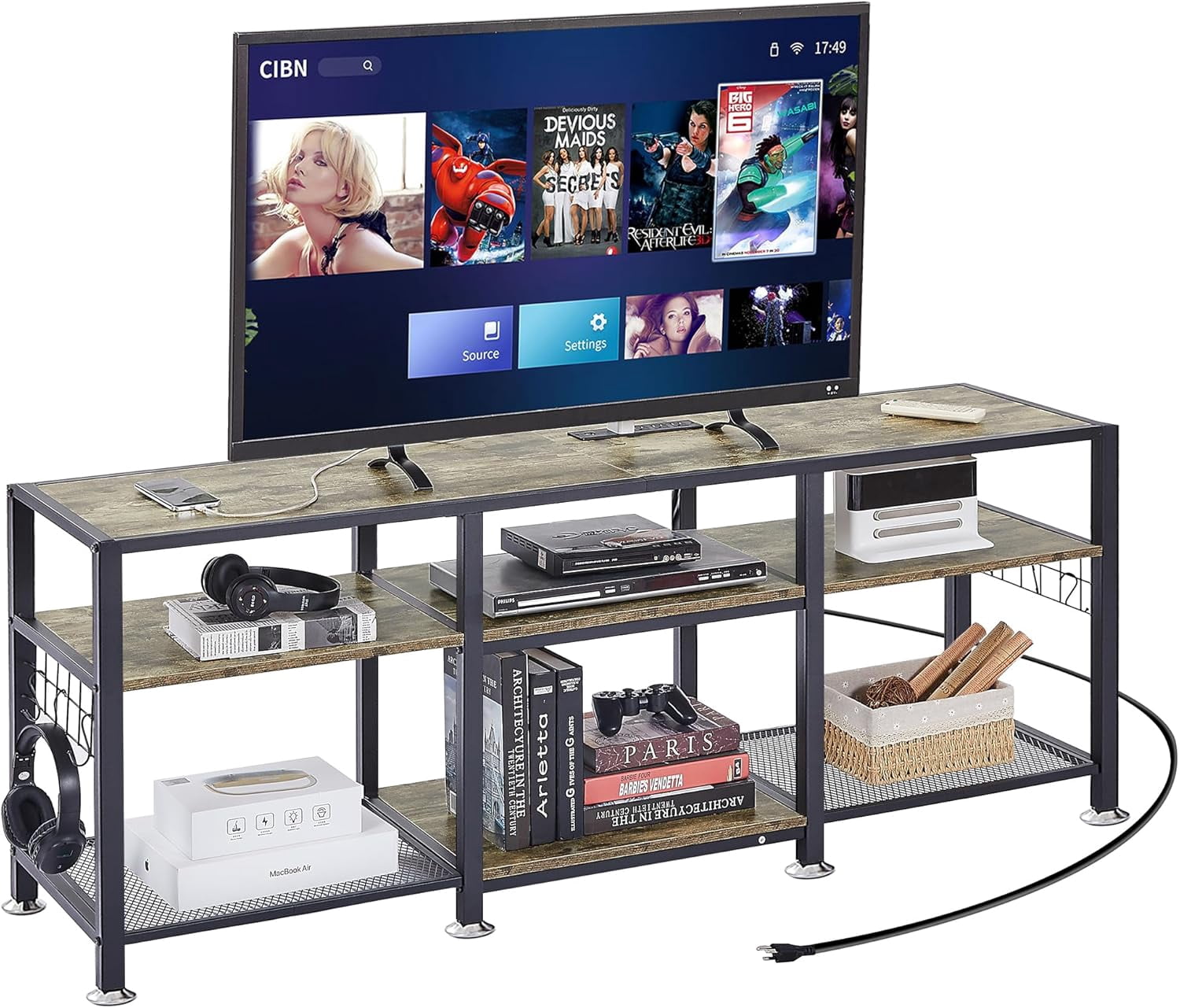 VECELO TV Stand with Power Outlets for Televisions Up to 70 Inch ...