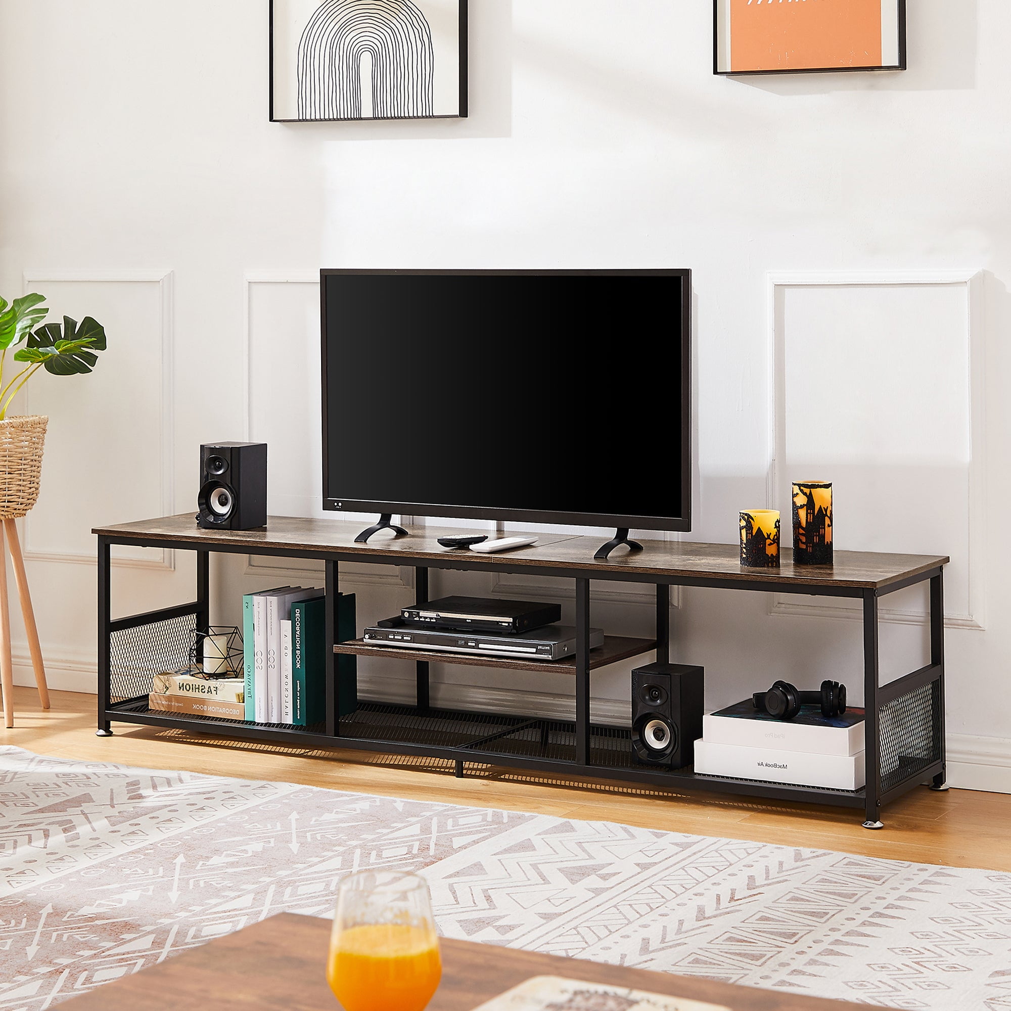 VECELO TV Stand up to 80 Inches, Industrial 70.86" Entertainment Center ...