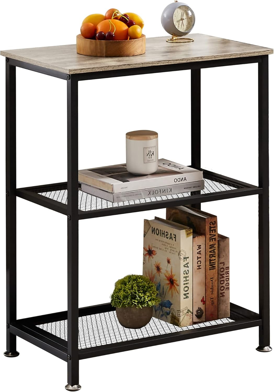 VECELO Tall End Side Tables, 30" Height Nightstand with 3-Tier Shelf ...