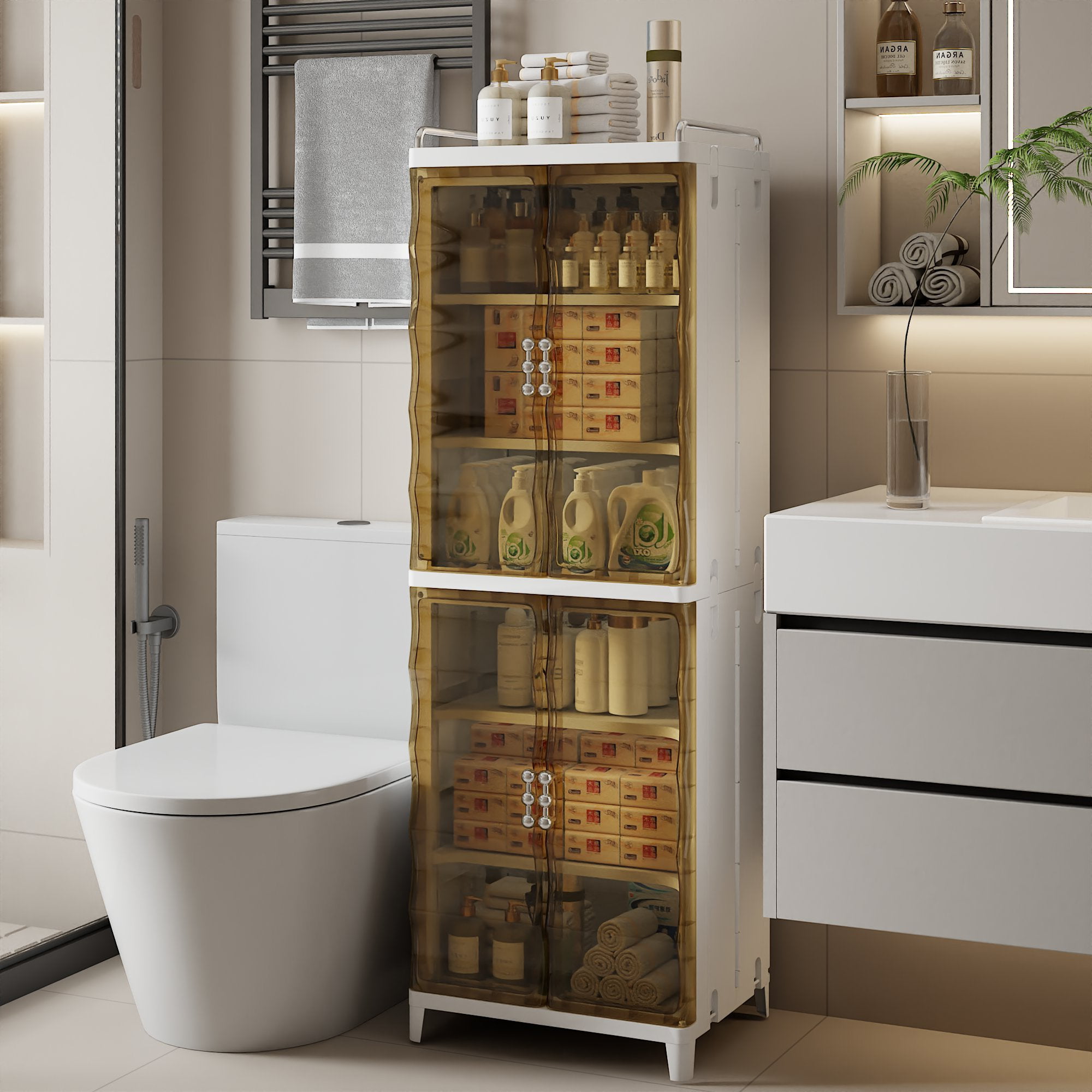 VECELO Tall Storage Cabinet Organizer Plastics Bathroom Corner Shelf ...