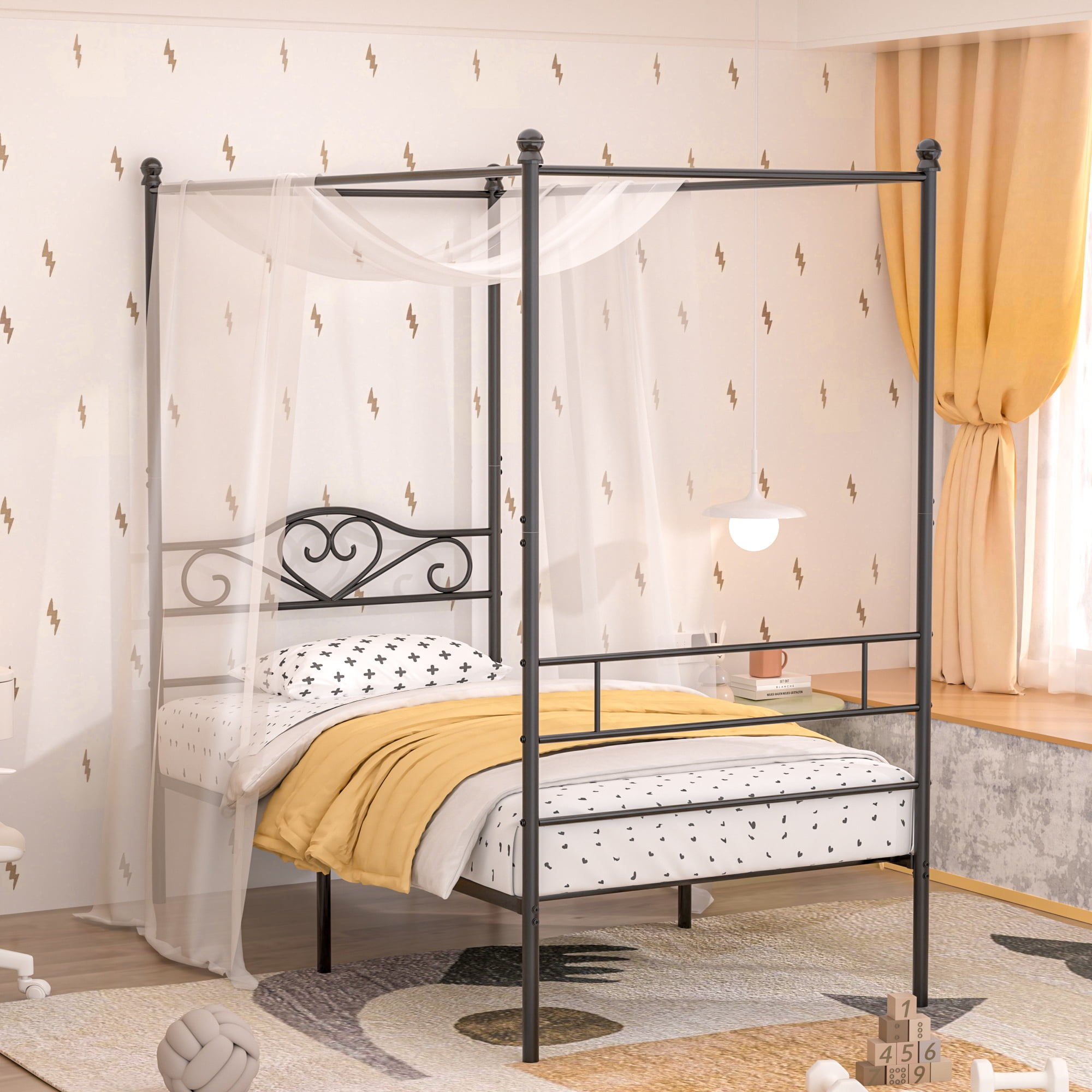 VECELO Twin Metal Canopy Bed Frame, Four-poster Canopied Platform Bed ...