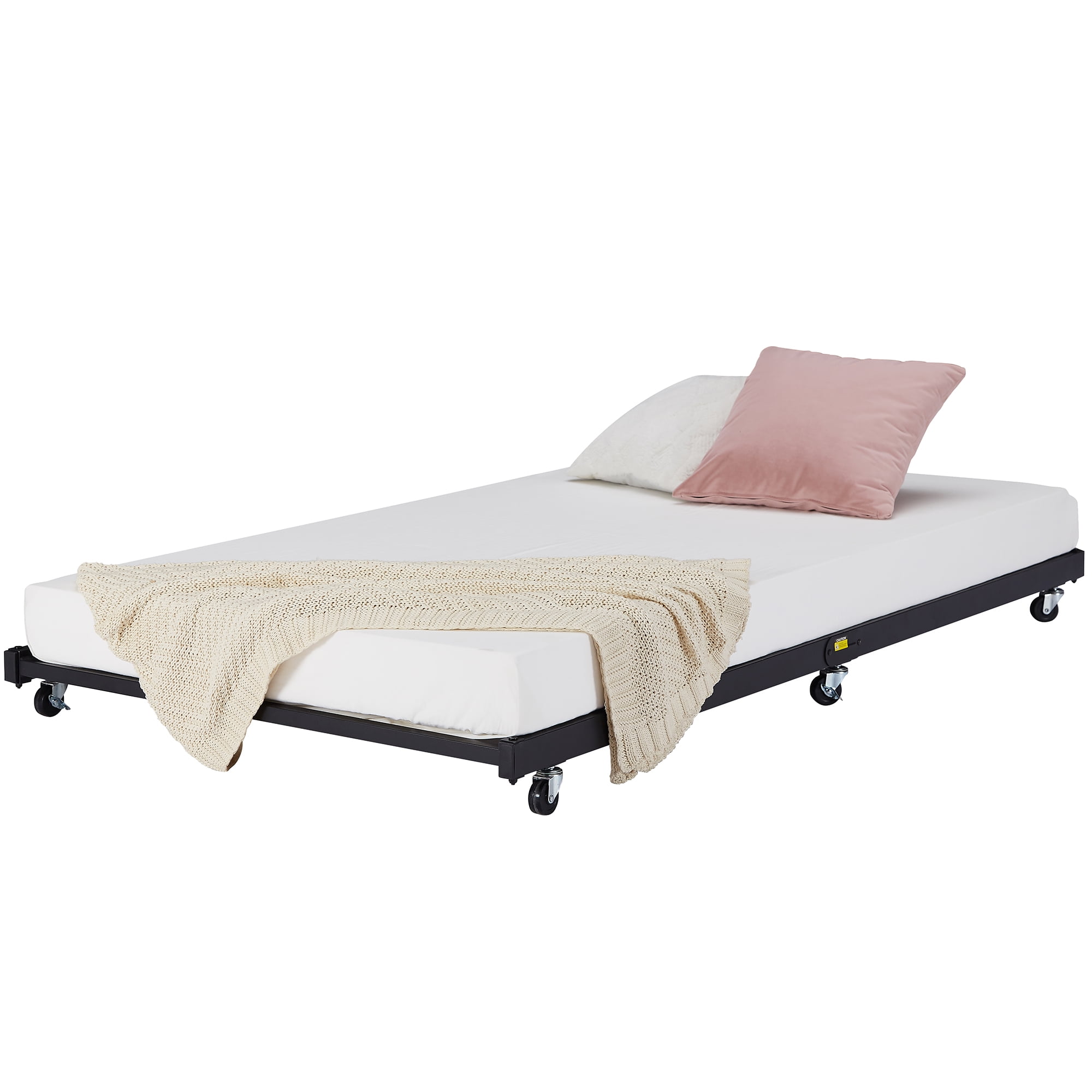 VECELO Twin-Size Low Ground Small Space Roll-Out Metal Trundle Bed ...