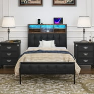 VECELO Full Size Bed Frame with 3-Tier Storage Headboard, Metal ...