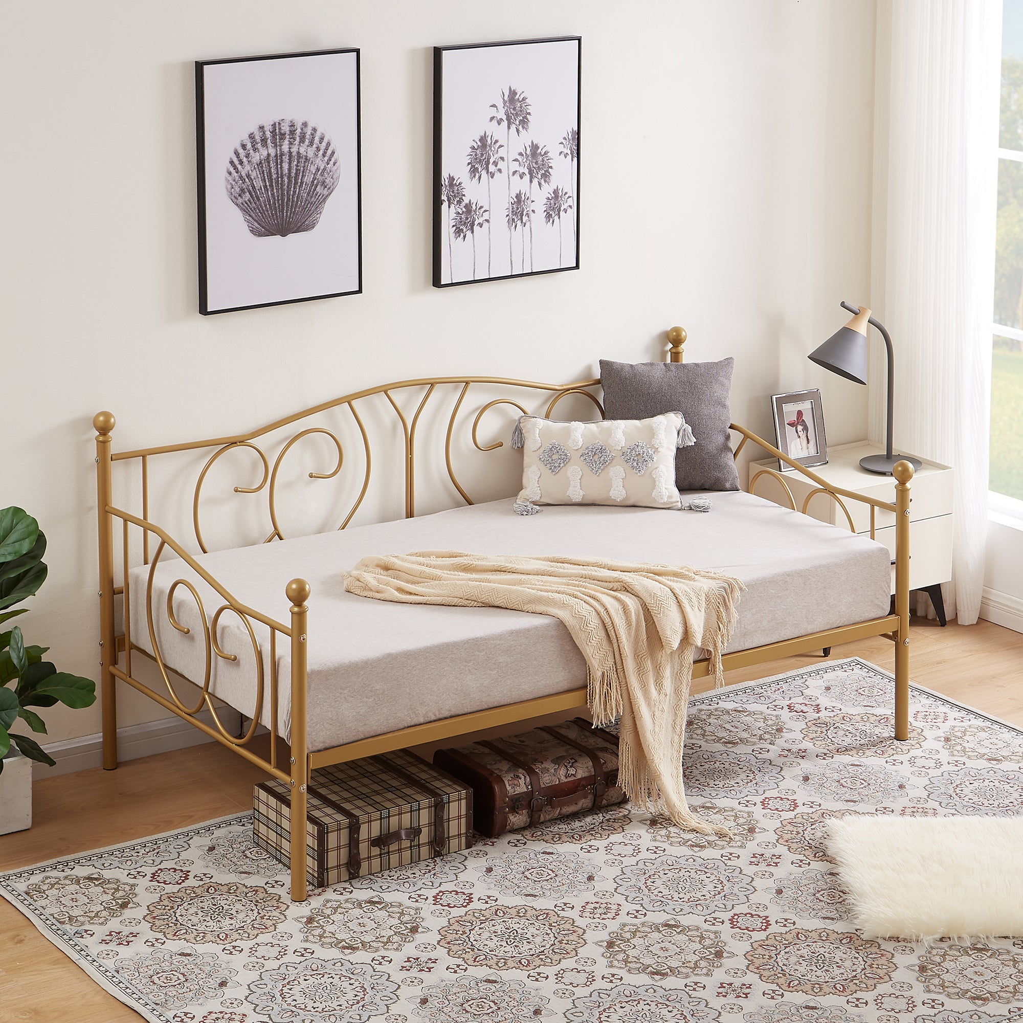 VECELO Twin Size Metal Daybed with Headboard, Metal Slats Support/Easy ...