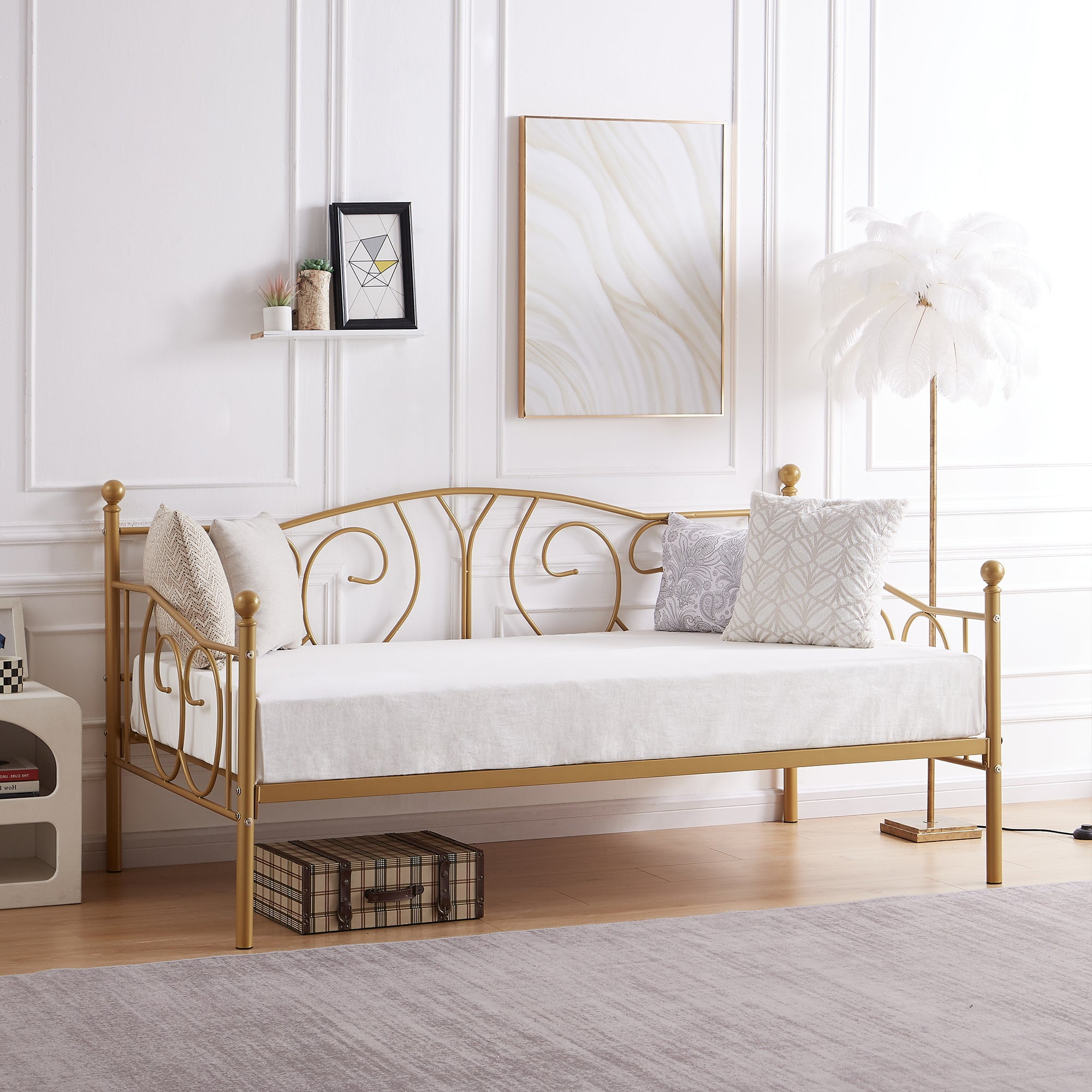 VECELO Twin Size Metal Daybed with Headboard, Metal Slats Support/Easy ...