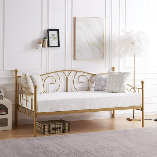 VECELO Twin Size Metal Daybed with Headboard, Metal Slats Support/Easy ...