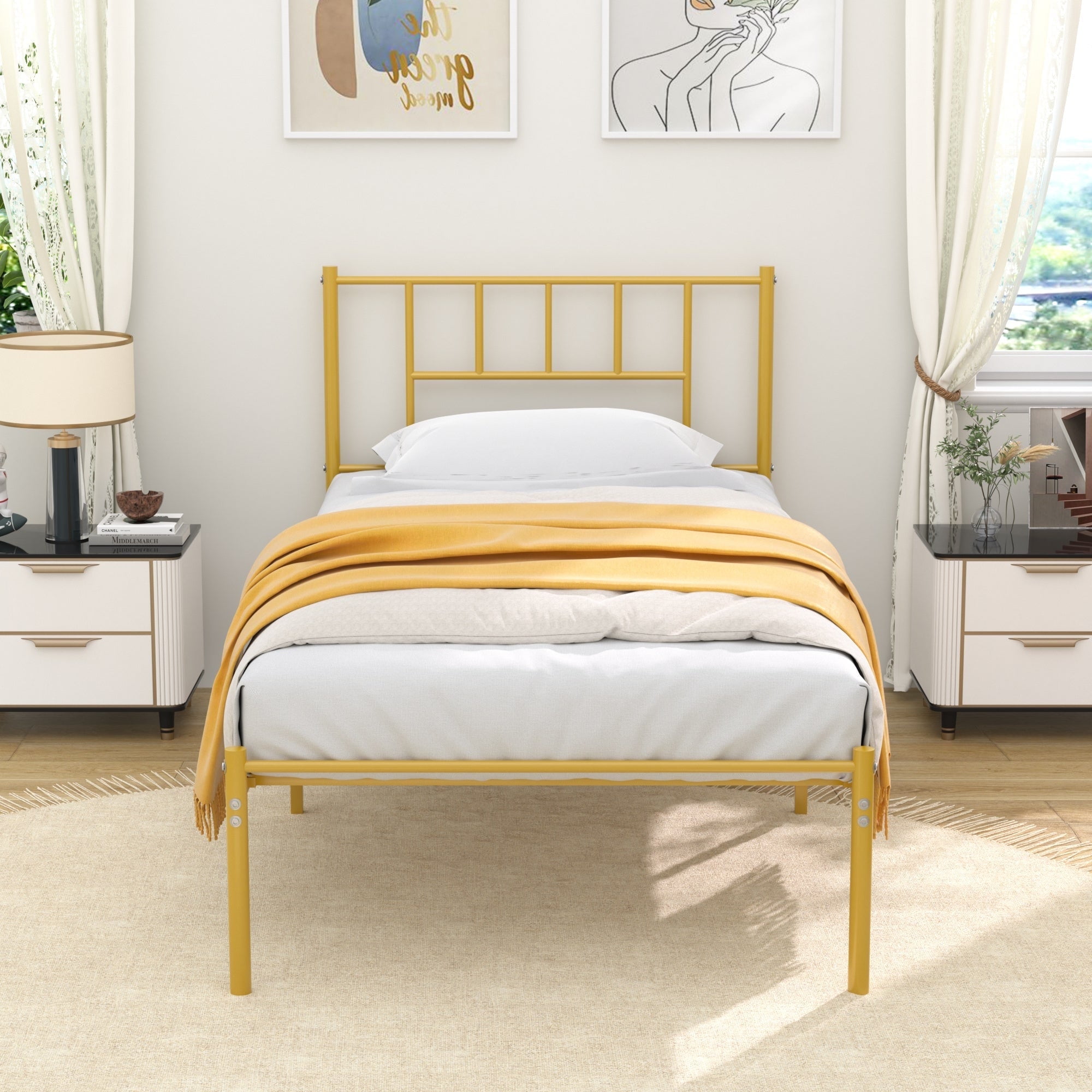 VECELO Twin Size Metal Platform Bed Frame, Sturdy Heavy Duty Bed Frame ...