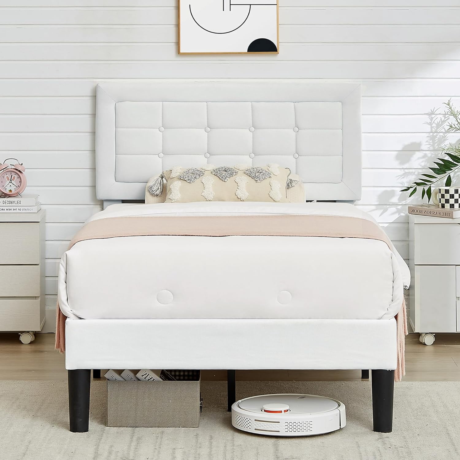 VECELO Twin Size Upholstered Bed Frame with Height Adjustable Fabric ...
