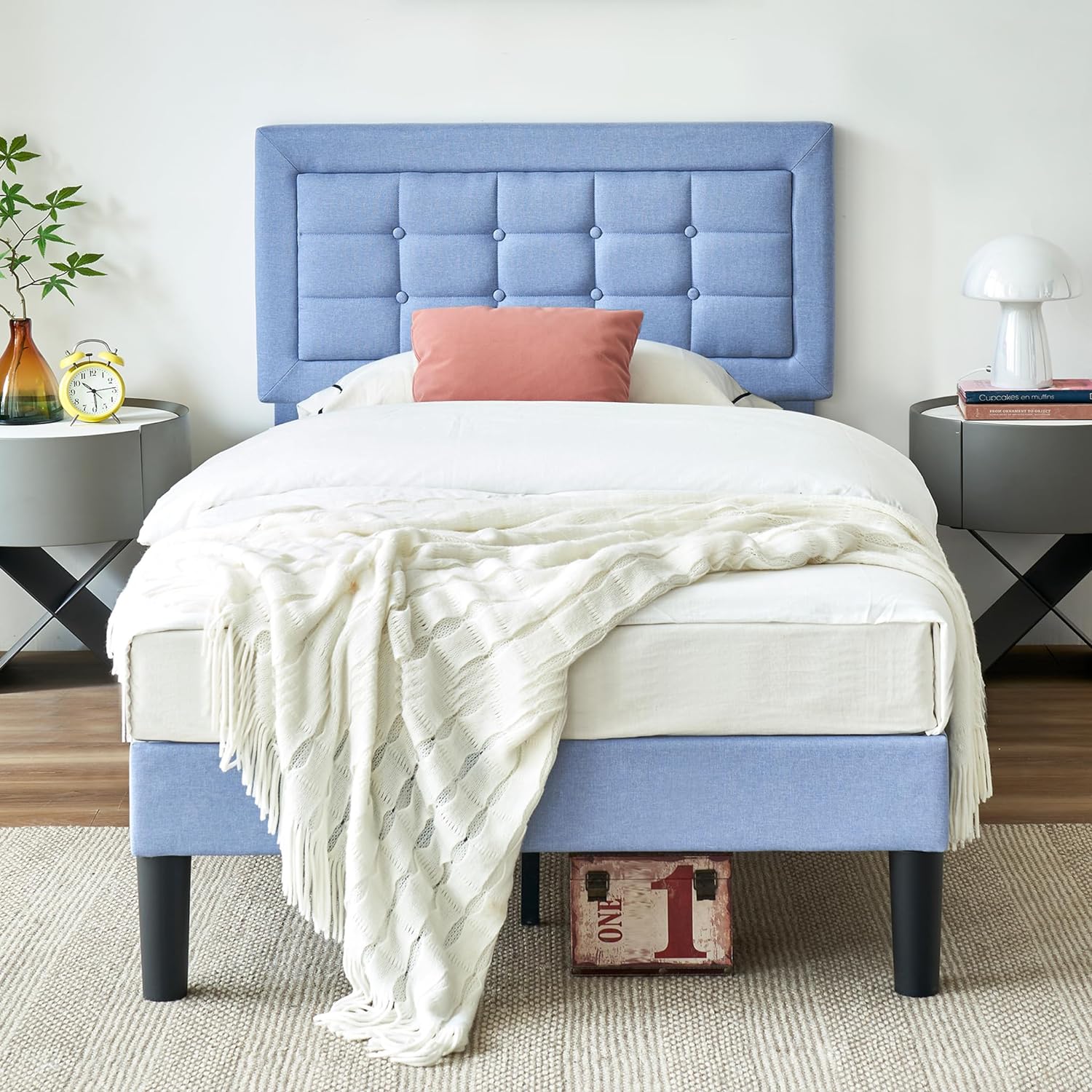 VECELO Twin Size Upholstered Bed Frame with Height Adjustable Fabric ...