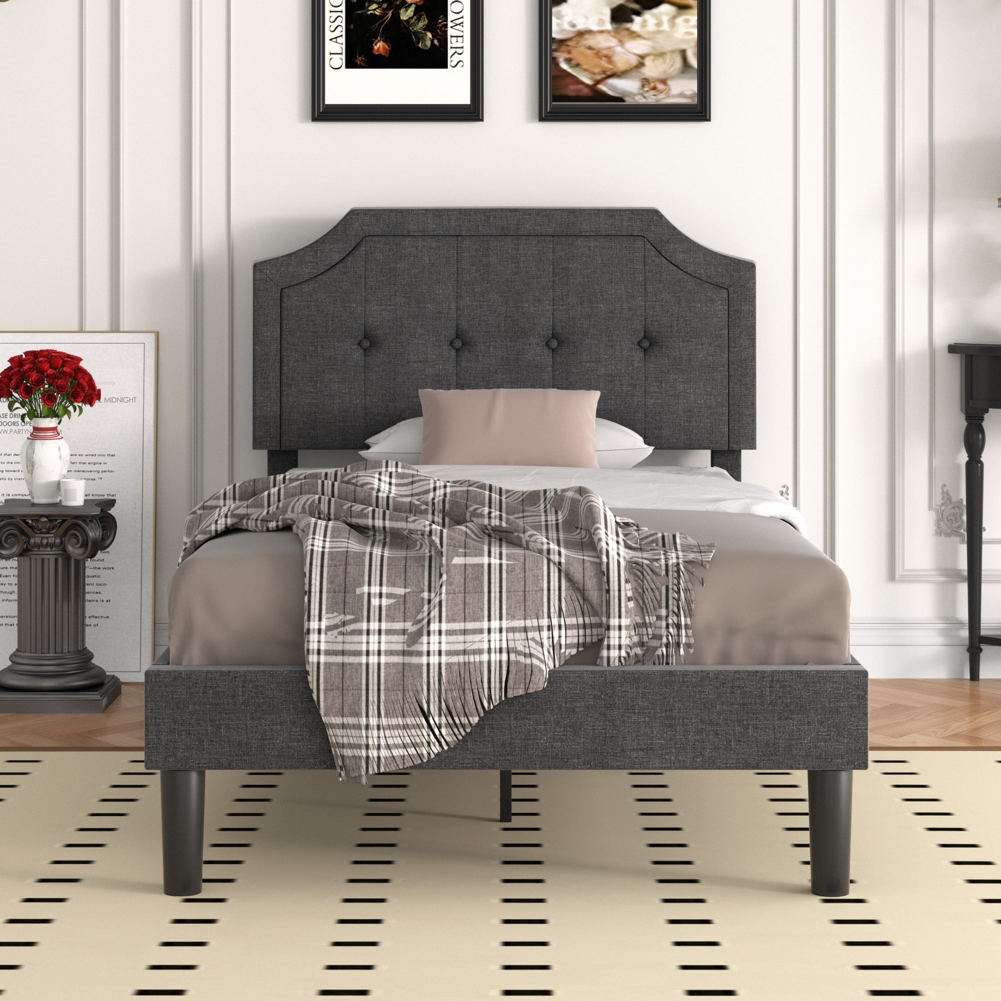 VECELO Twin Upholstered Platform Bed Frame with Height Adjustable ...