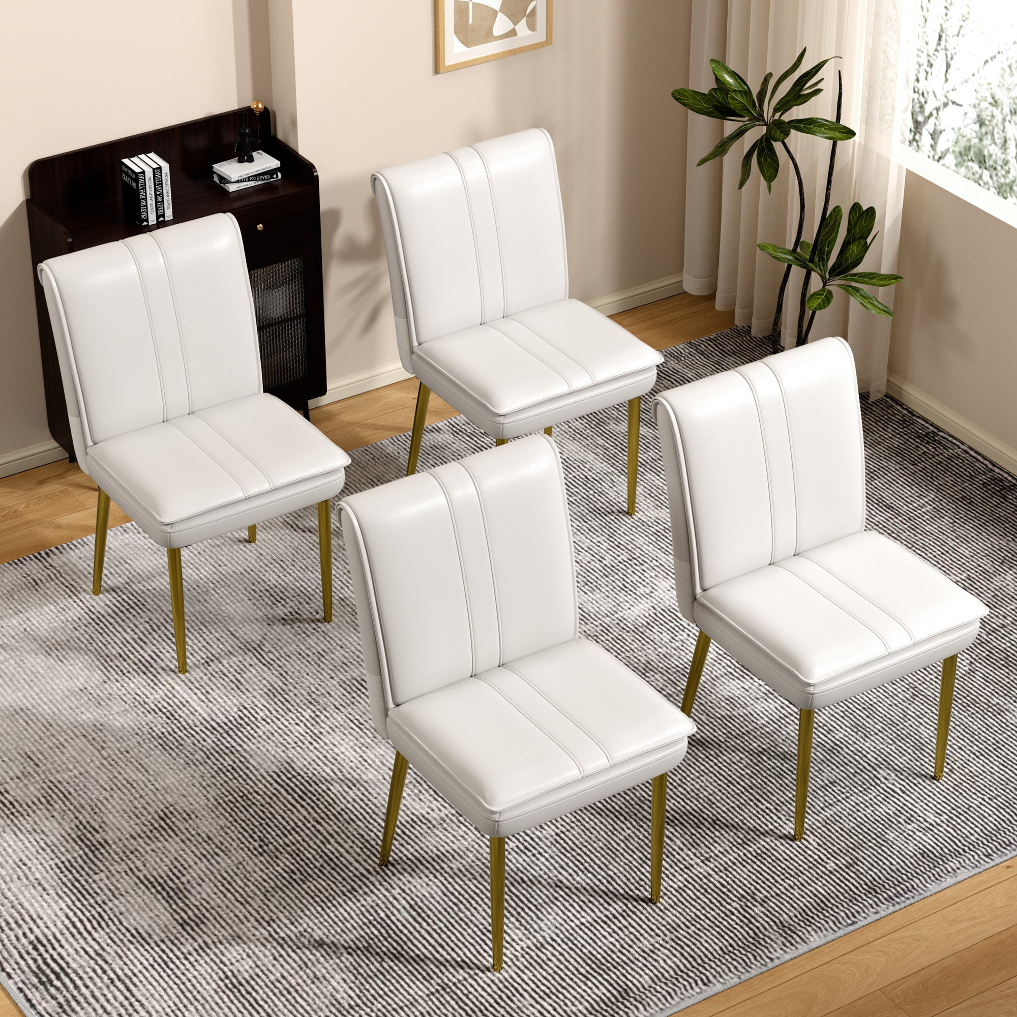 VECELO Upholstered Dining Chairs Set of 4, Faux Leather Folding Armless ...