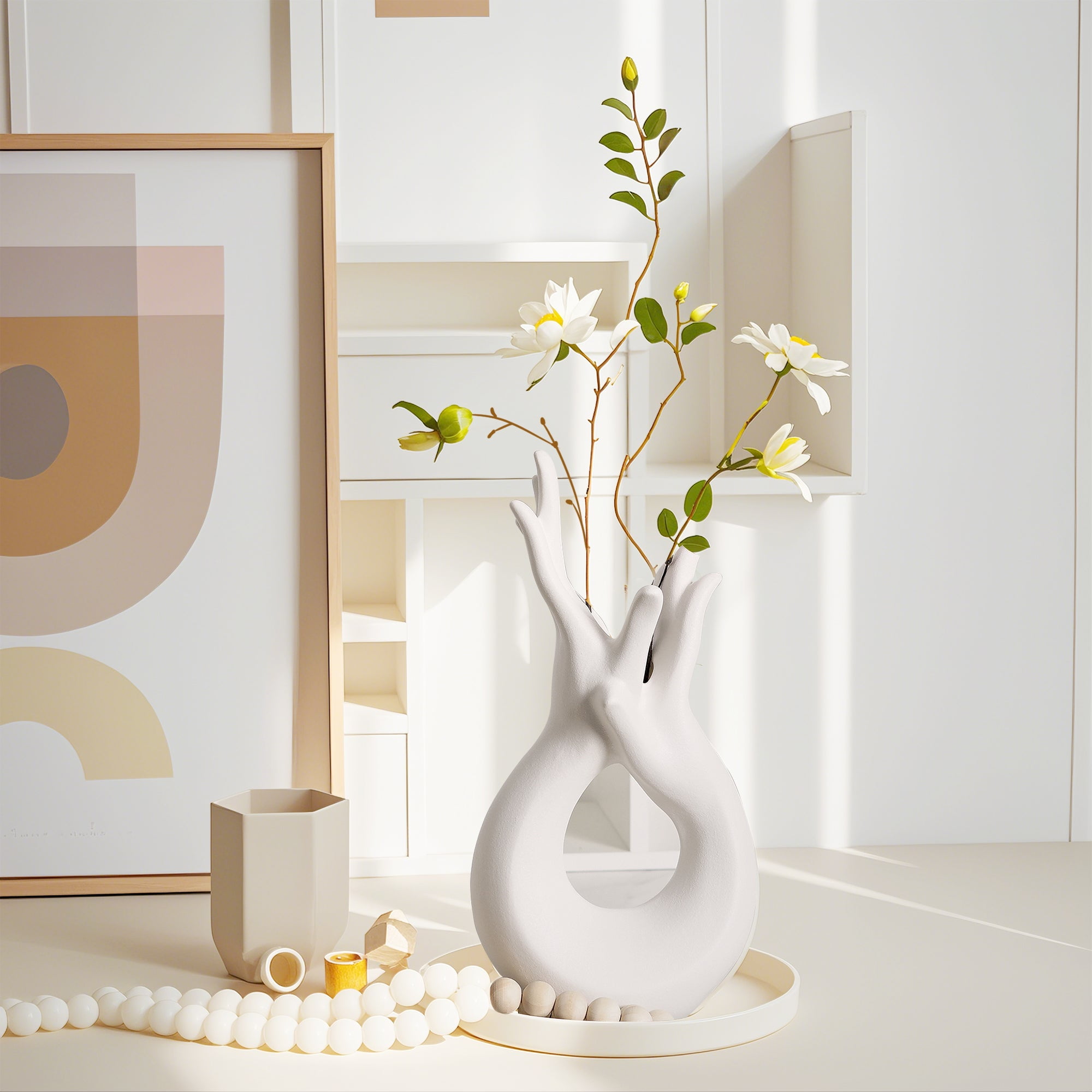 VECELO Vase Modern Human Hands White Decorative Flower Vases, Floral ...