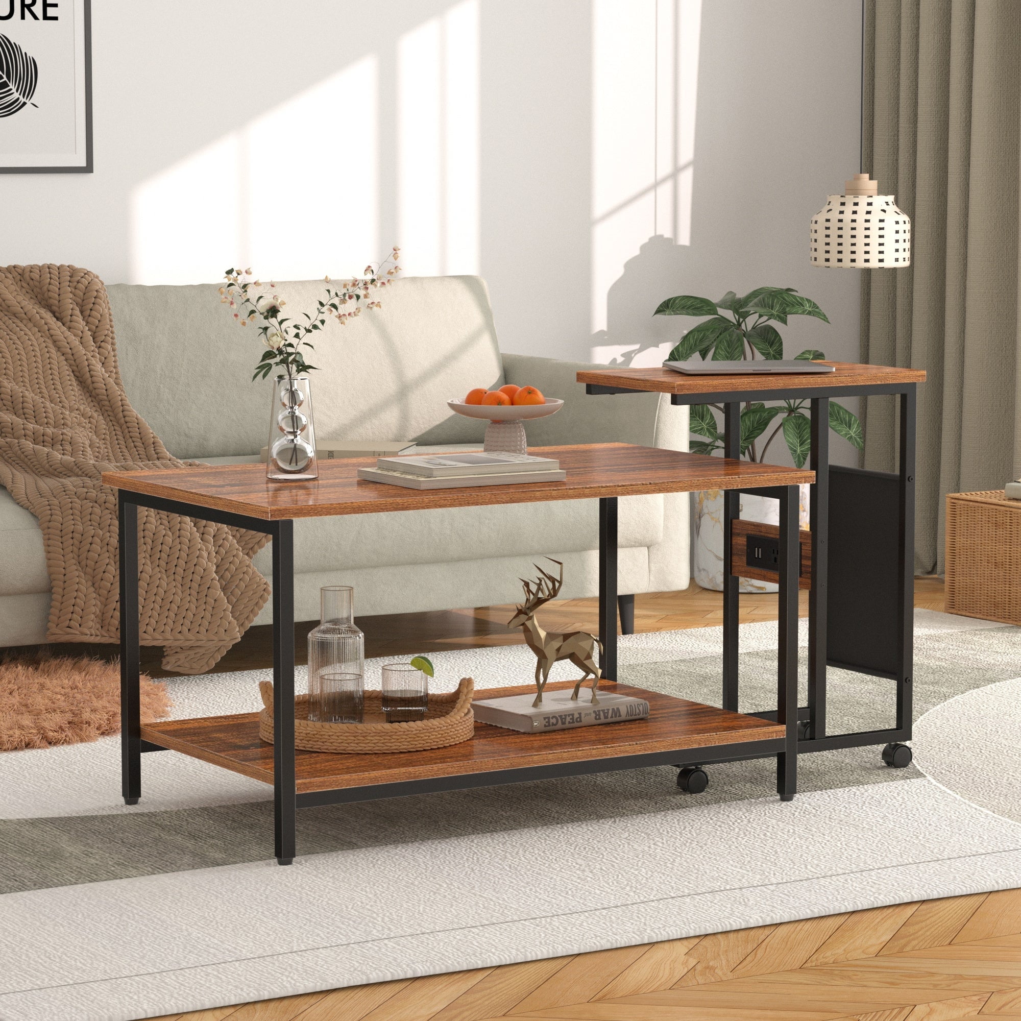 VECELO Wooden Nested Coffee Table, 31.5-inch Rectangular Center Table ...