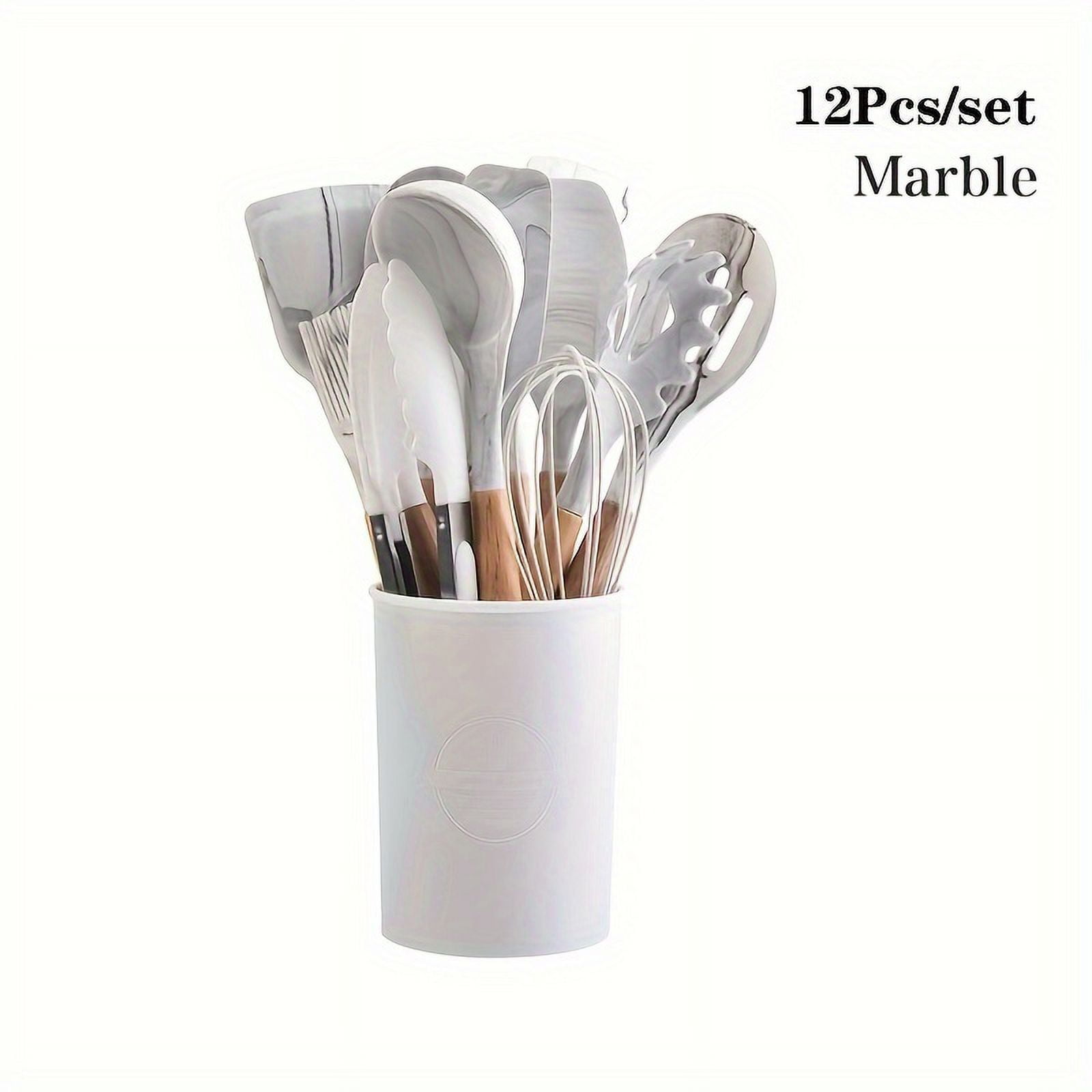 VECPIO 12pcs Silicone Kitchen Utensil Set with Wood Handles Non-Stick ...