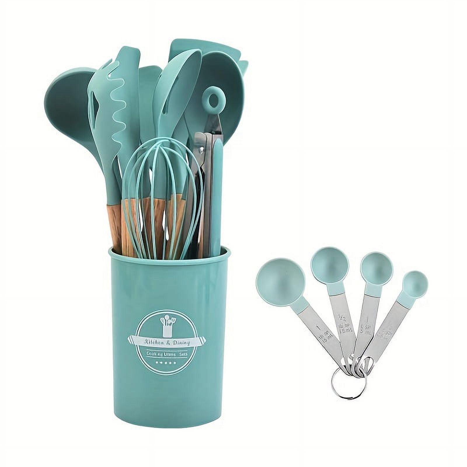 VECPIO 16-Piece Silicone Kitchen Utensil Set with Wood Handles - Heat ...