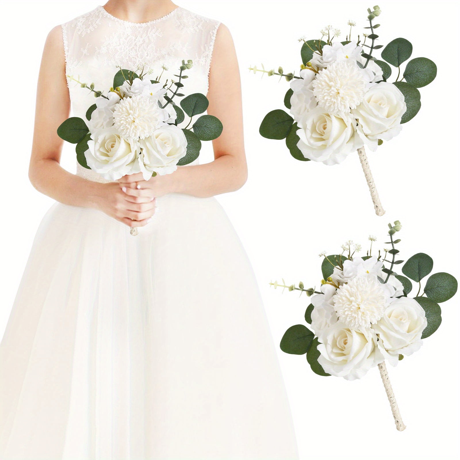 VECPIO 2PCS Exquisite Burgundy Artificial Silk Wedding Bouquets for ...