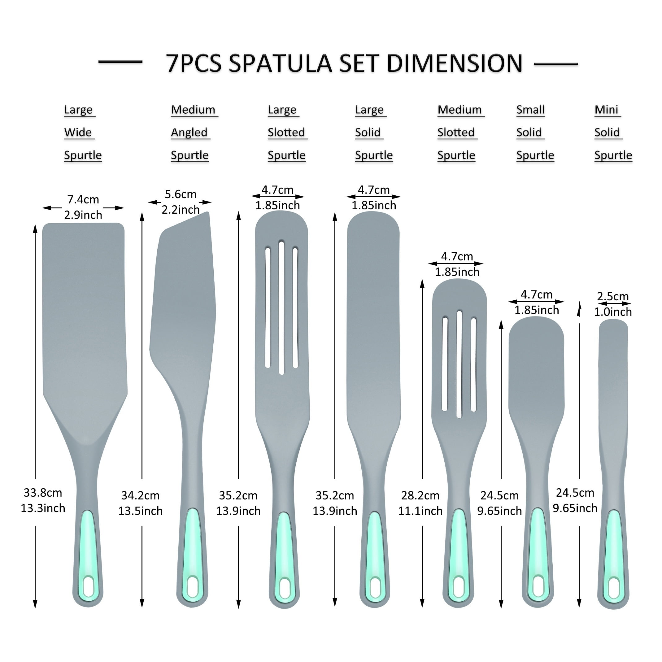 VECPIO 7pcs Premium Silicone Spurtle Set - Heat Resistant Non-Stick ...