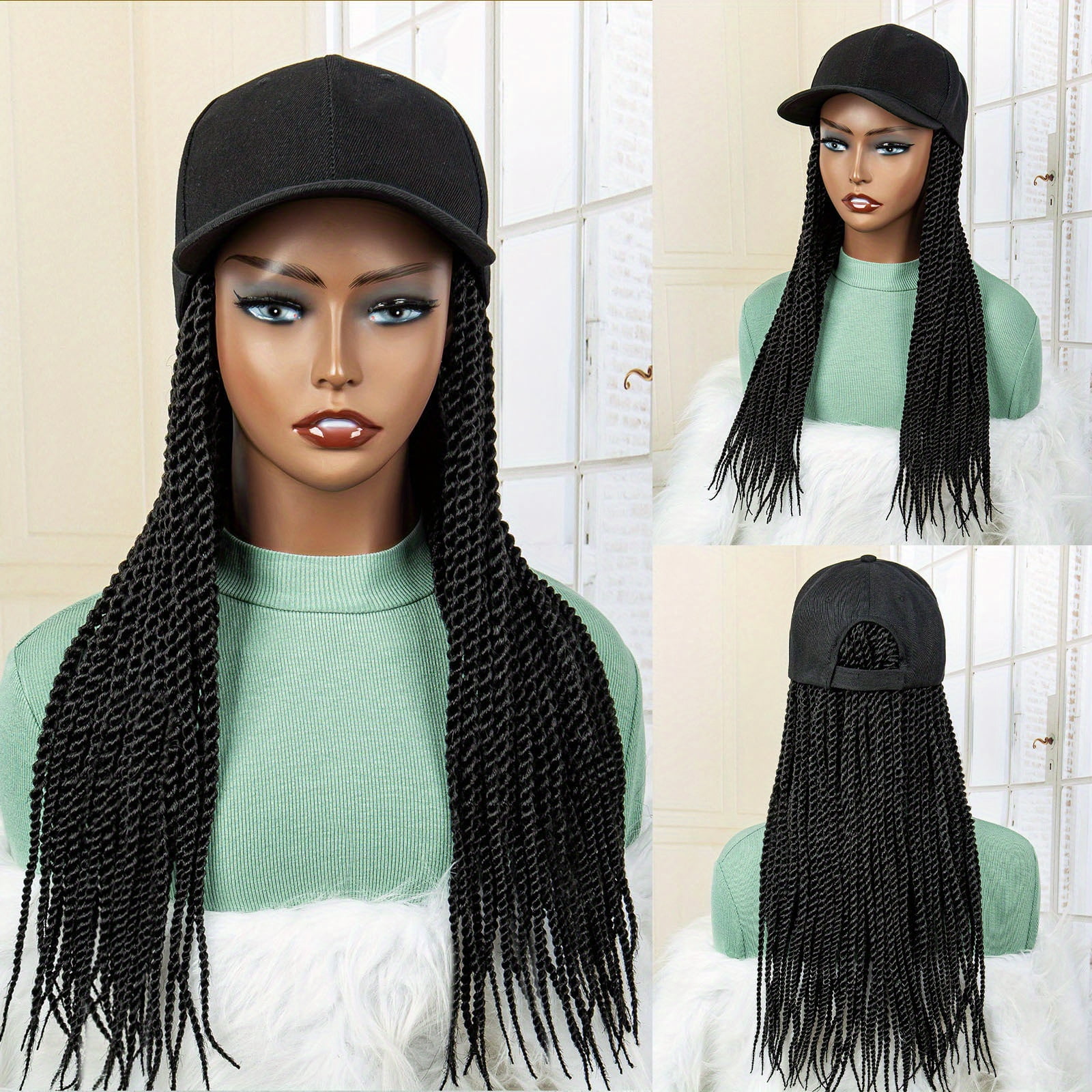 VECPIO Box Braid Hair Wig with Baseball Cap - Synthetic Hair Attached ...