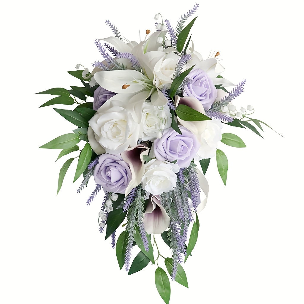 VECPIO Classic Silk Wedding Bouquet - Cascading Artificial Orchid and ...