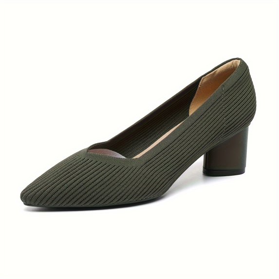 VECPIO Comfy Women‘s Knitted Chunky Heel Pumps with Pointed Toe for ...