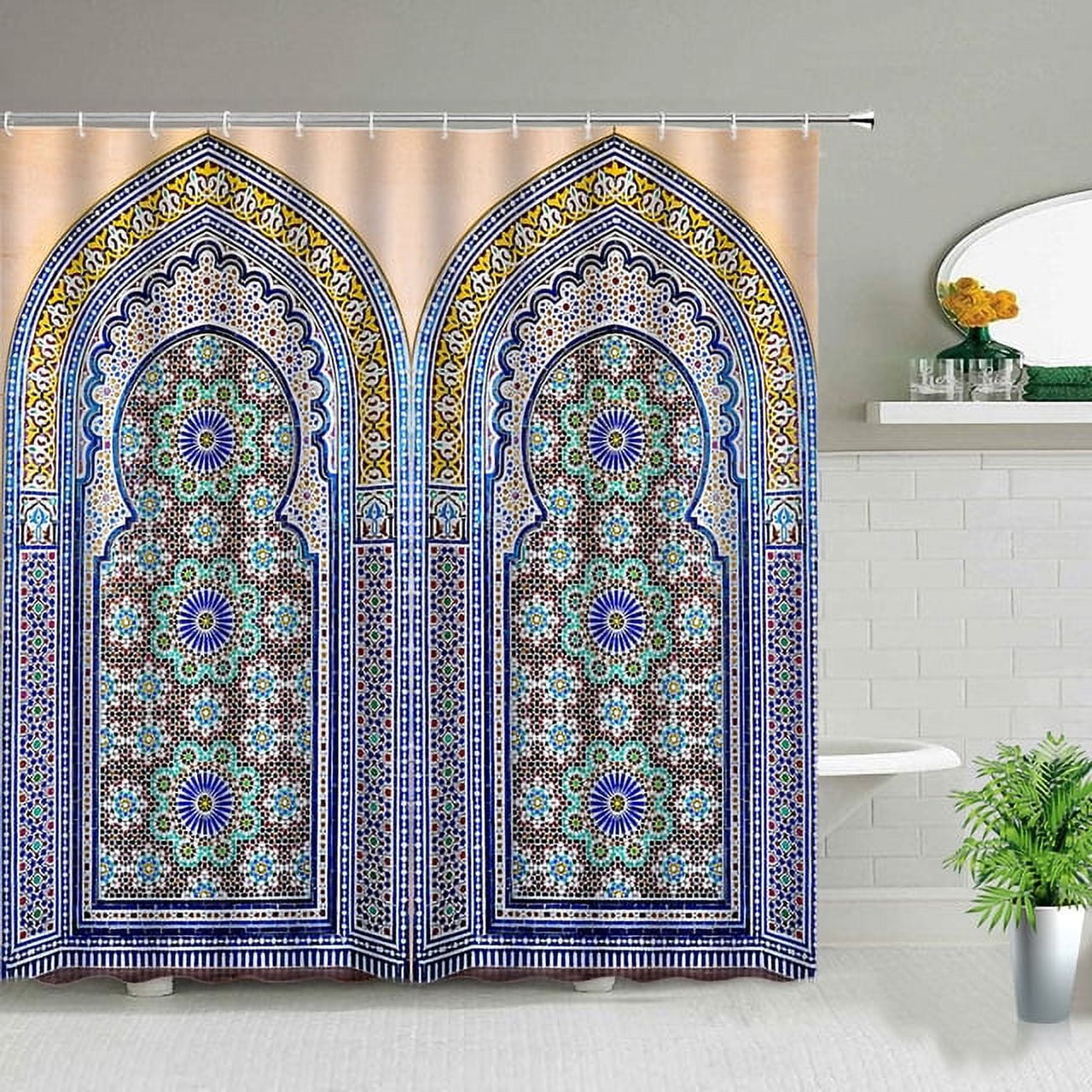 VECPIO Fabric Shower Curtain Arabic Arch Morocco Antique Doors Print ...