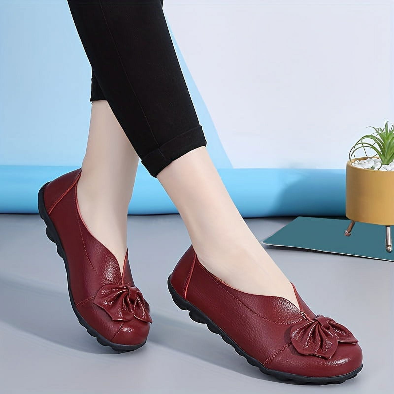 VECPIO Genuine Leather Loafers for Women - Elegant Bow Adorned ...