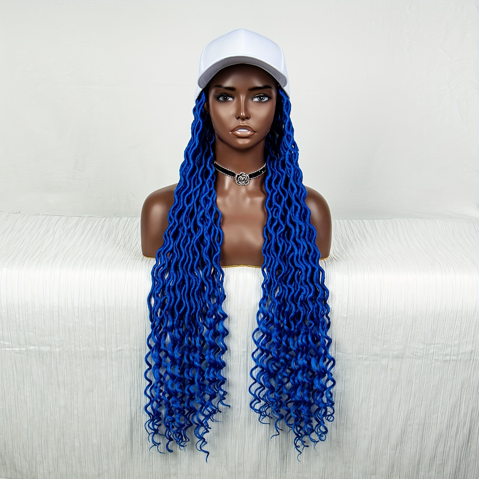 VECPIO Hat Wig Curly Faux Locs Crochet Hair With Hat Synthetic Goddess ...