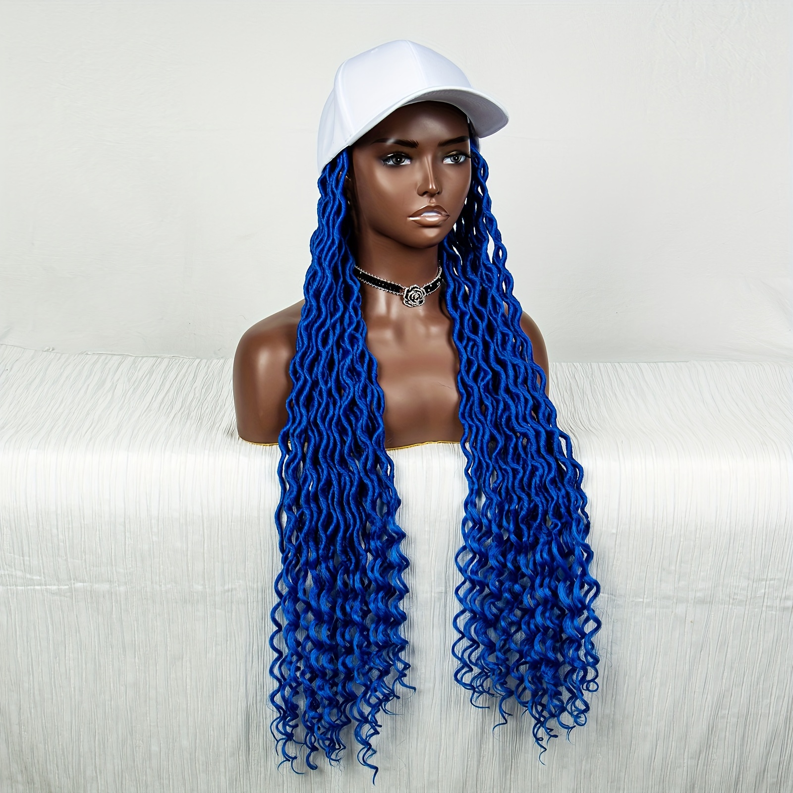VECPIO Hat Wig Curly Faux Locs Crochet Hair With Hat Synthetic Goddess ...