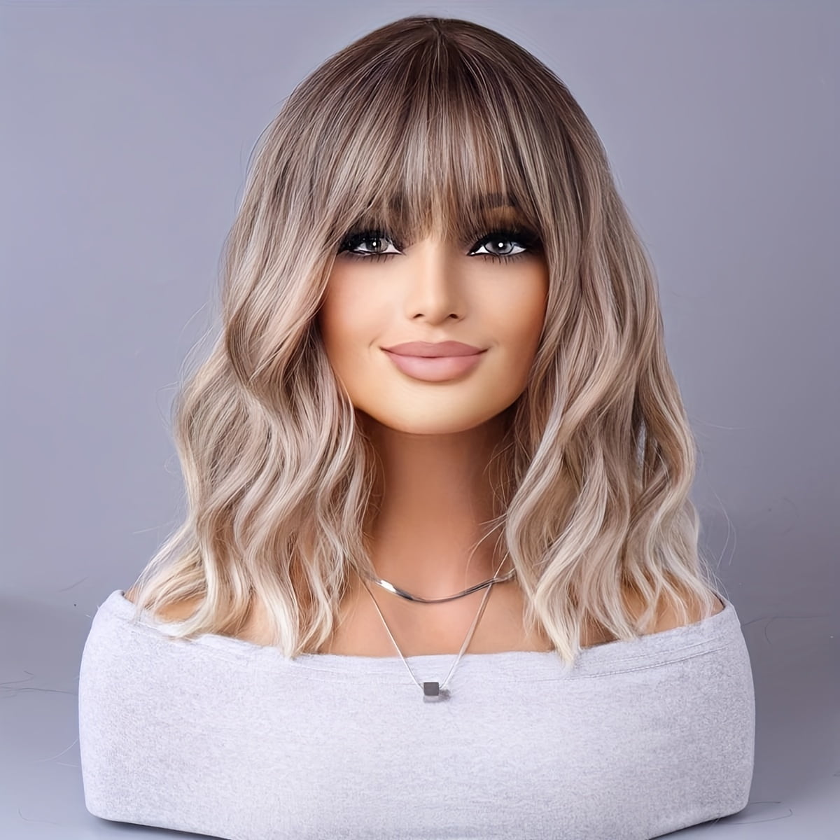 VECPIO Inch Women‘s Bangs Gradient Color Short Curly Hair Wig Mechanism ...