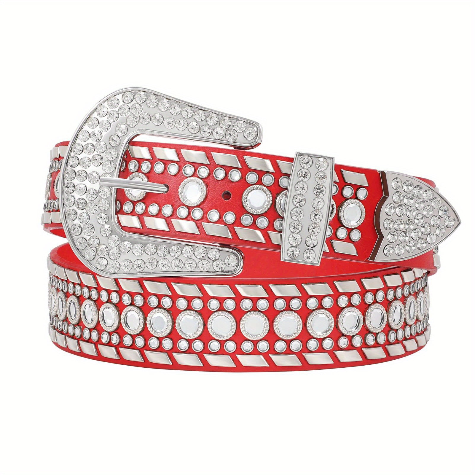 VECPIO Men‘s Rhinestone Belt Western Cowboy Bling Belt Studded Leather ...