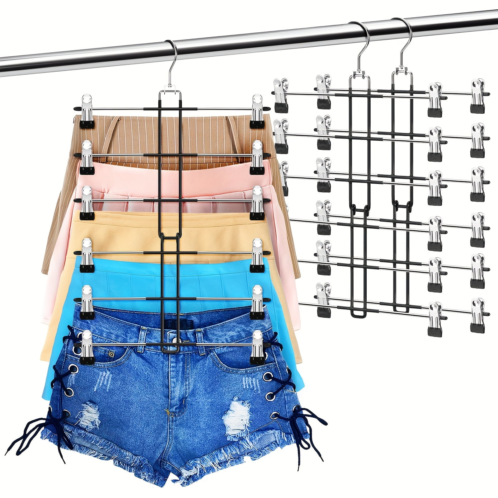 VECPIO Pack Foldable Space-Saving Pants Hangers - 6-Tier Metal Closet ...