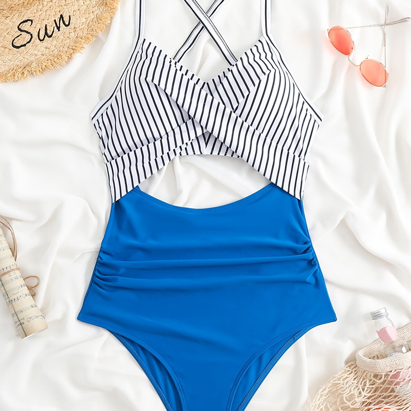 Vecpio Print Cut Out Twist One Piece Swimsuit Criss Cross Tie Back