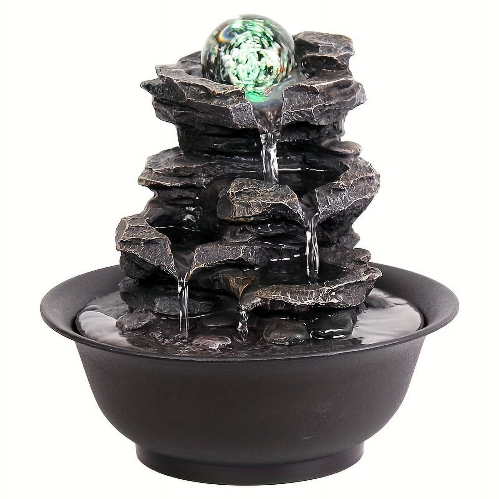 VECPIO Rock Fountain With Rotation Ball Lights Tabletop Fountain For ...