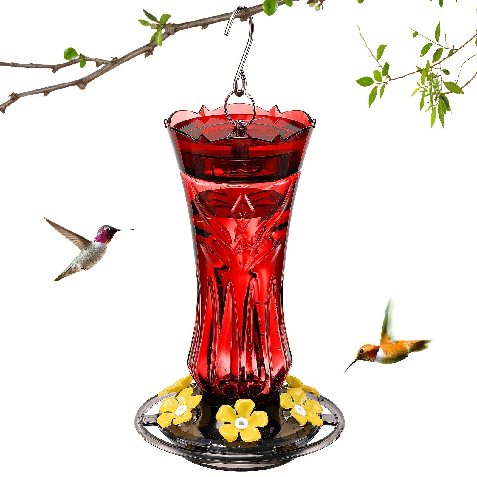 VECPIO Vibrant Red Hummingbird Feeder with Built-In Ant Moat ...