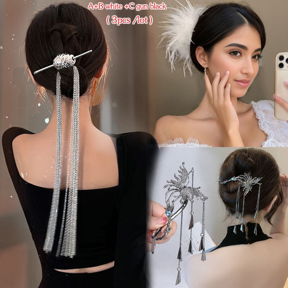 VECPIO Vintage Sparkling Rhinestone Decorative Hair Grab Clips Hair Bun ...