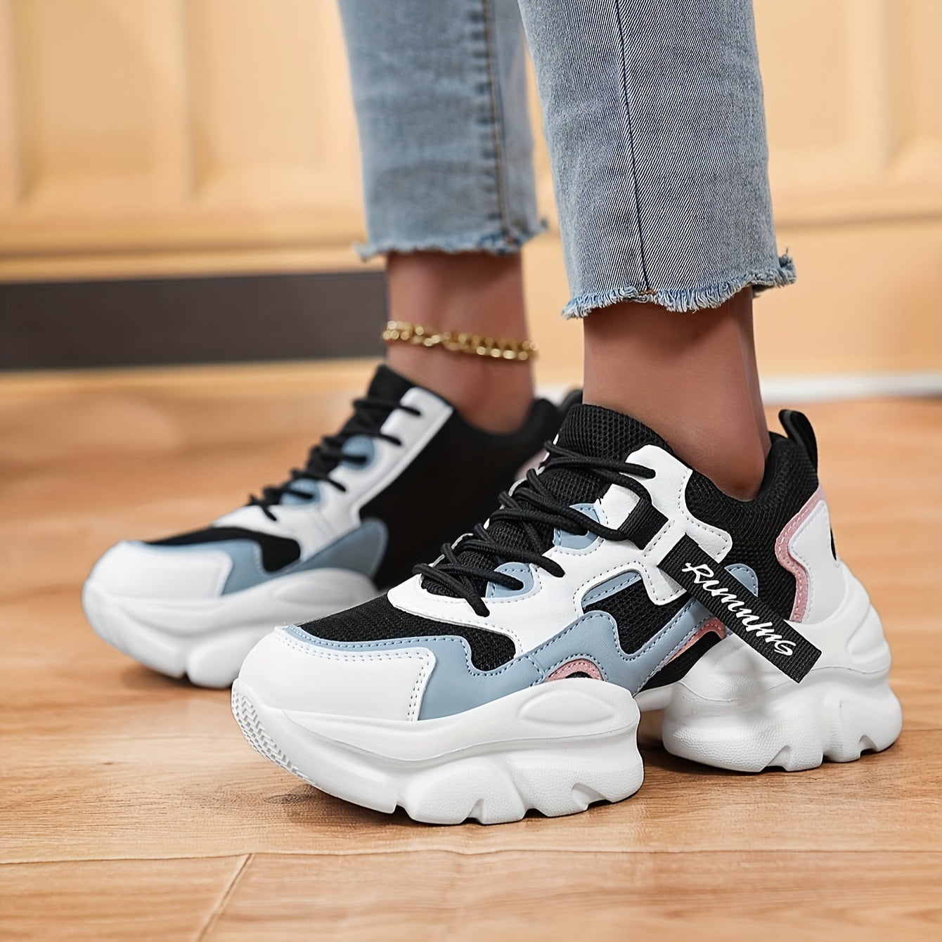 VECPIO Women‘s Color Block Lace-up Thick Bottom Cushioned Running Shoes ...