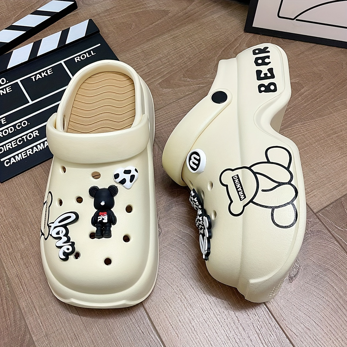 VECPIO Women‘s Cute Bear Pattern Clogs Casual Hollow Out Design Garden ...