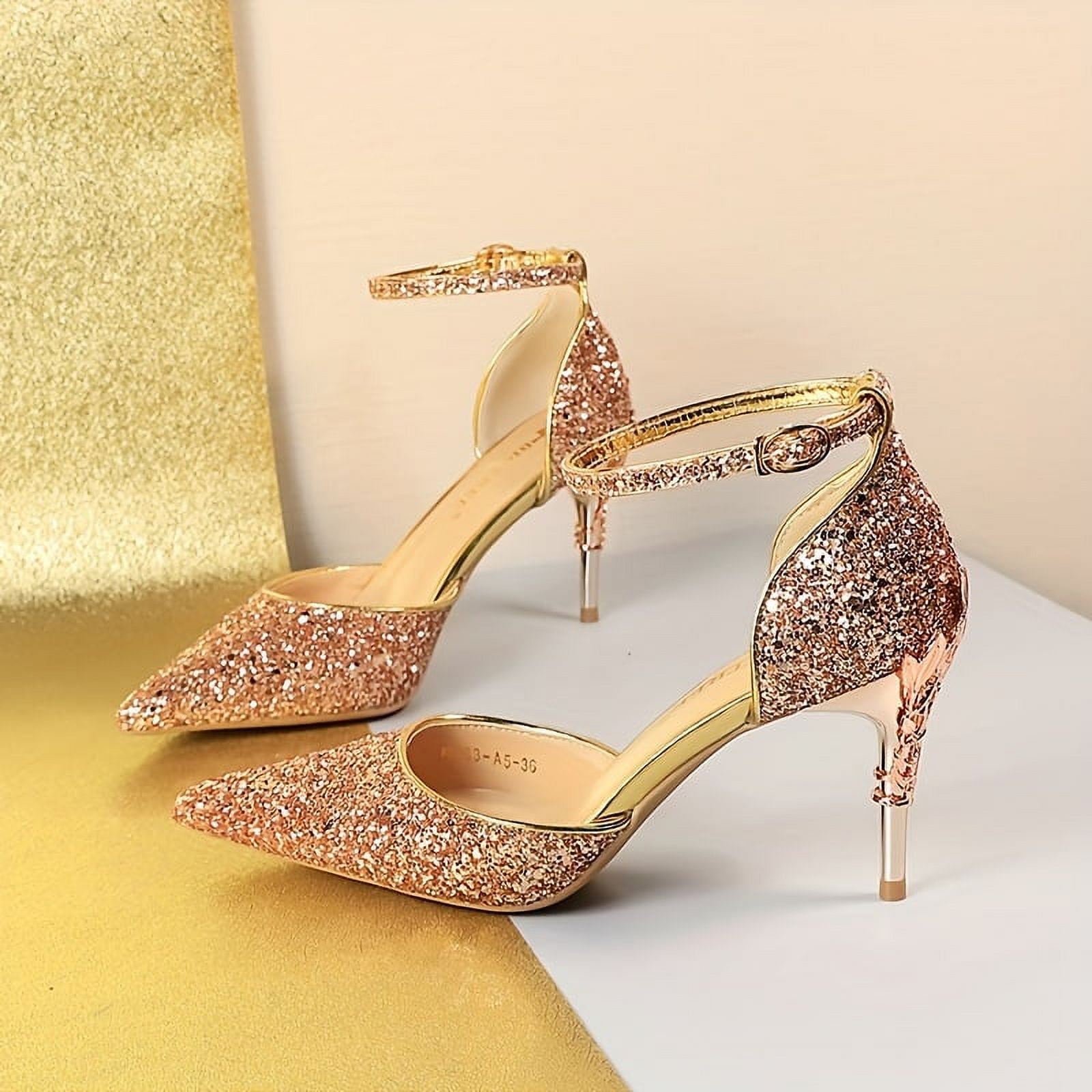 VECPIO Women‘s Glitter Design Stiletto Heels Fashion Point Toe Dress ...