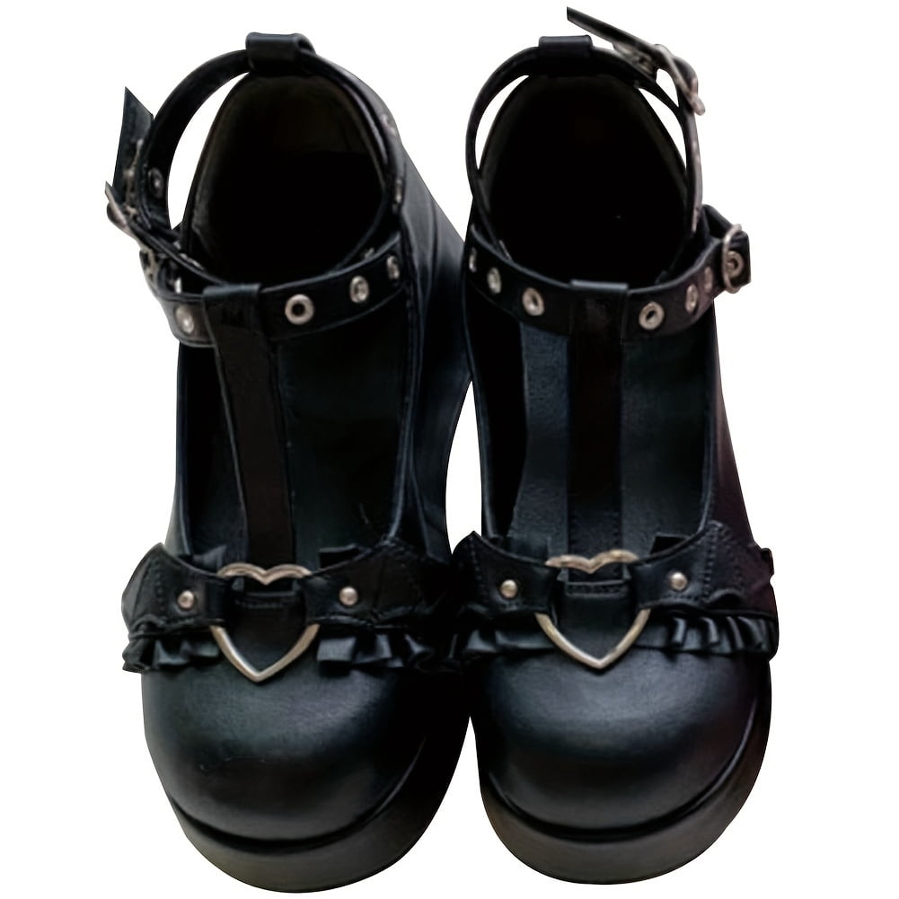 VECPIO Women‘s Wedge Heeled Shoes Sweet Bow Round Toe Ankle T-Strap ...