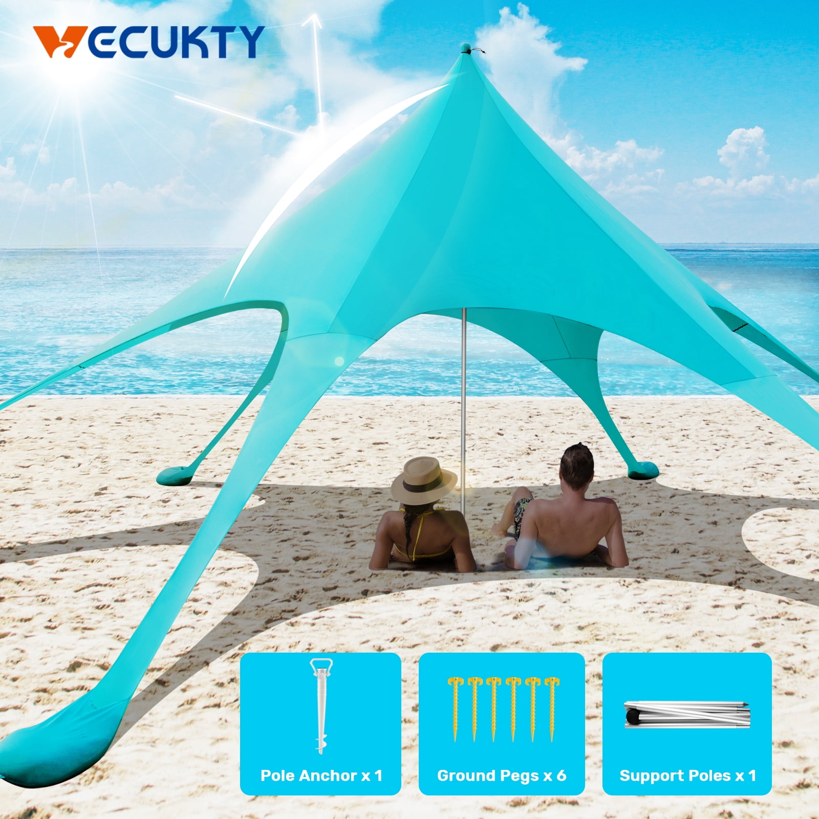 VECUKTY Beach Canopy Tent, 12x12 FT Beach Sun Shelter Sun Shade UPF 50 ...