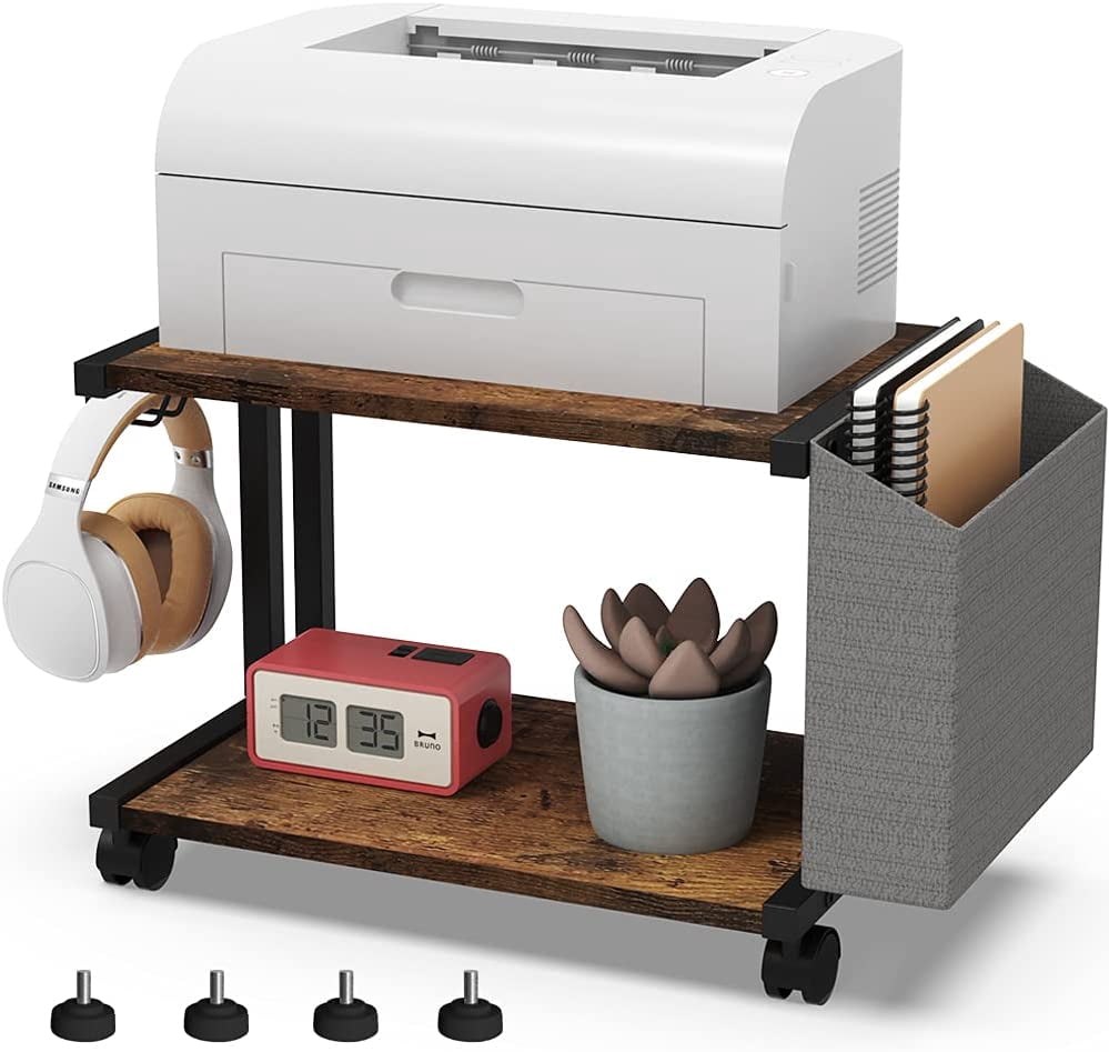 VEDECASA 2 Tier Rustic Brown Wooden Under Desk Printer Stand with ...