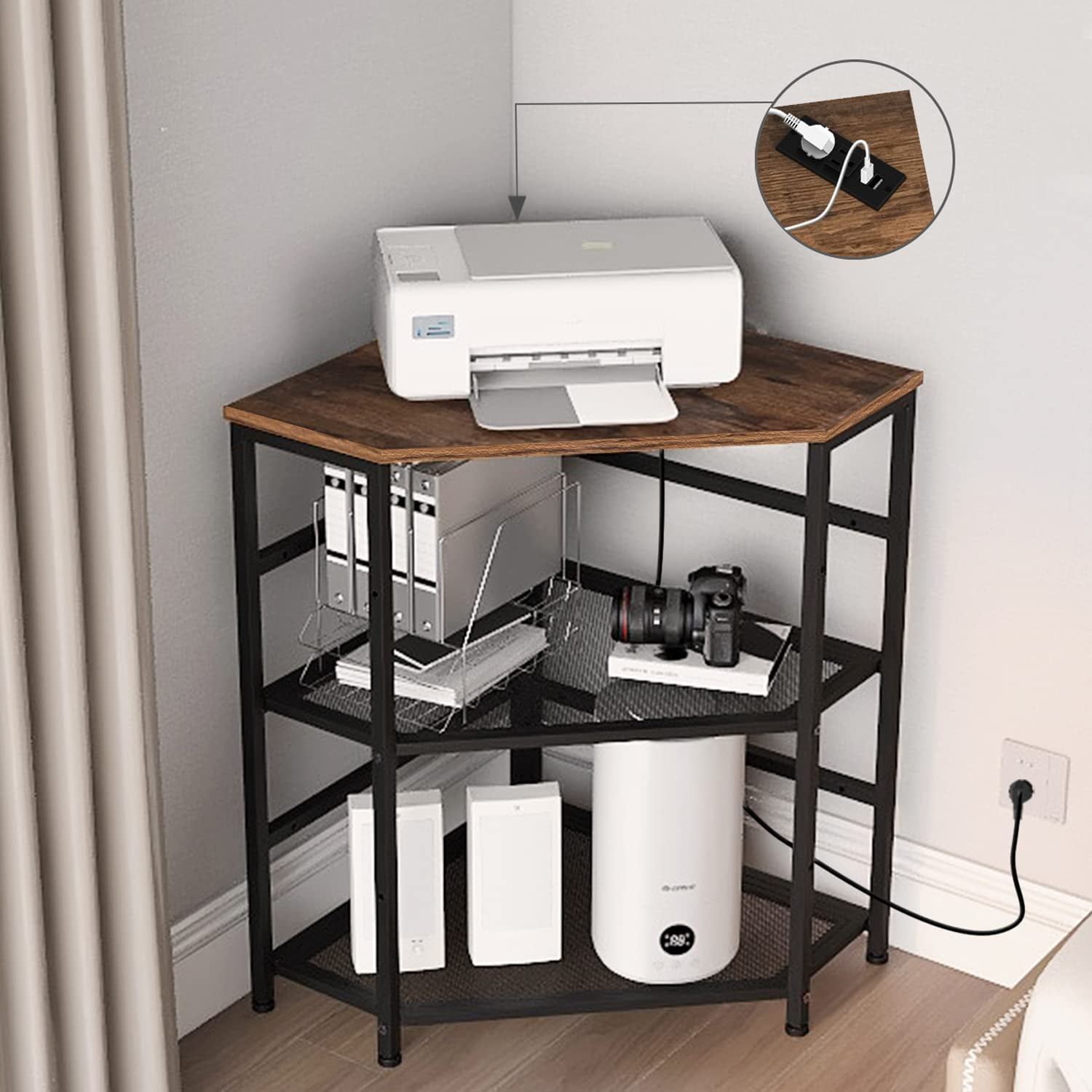 VEDECASA Corner Printer Stand Table with Power Outlet Charging Plugs ...